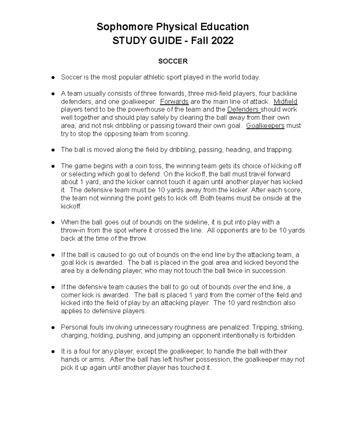 Copy of Sophomore PE - Study Guide - FALL 2022 - Google Docs - STUDY ...