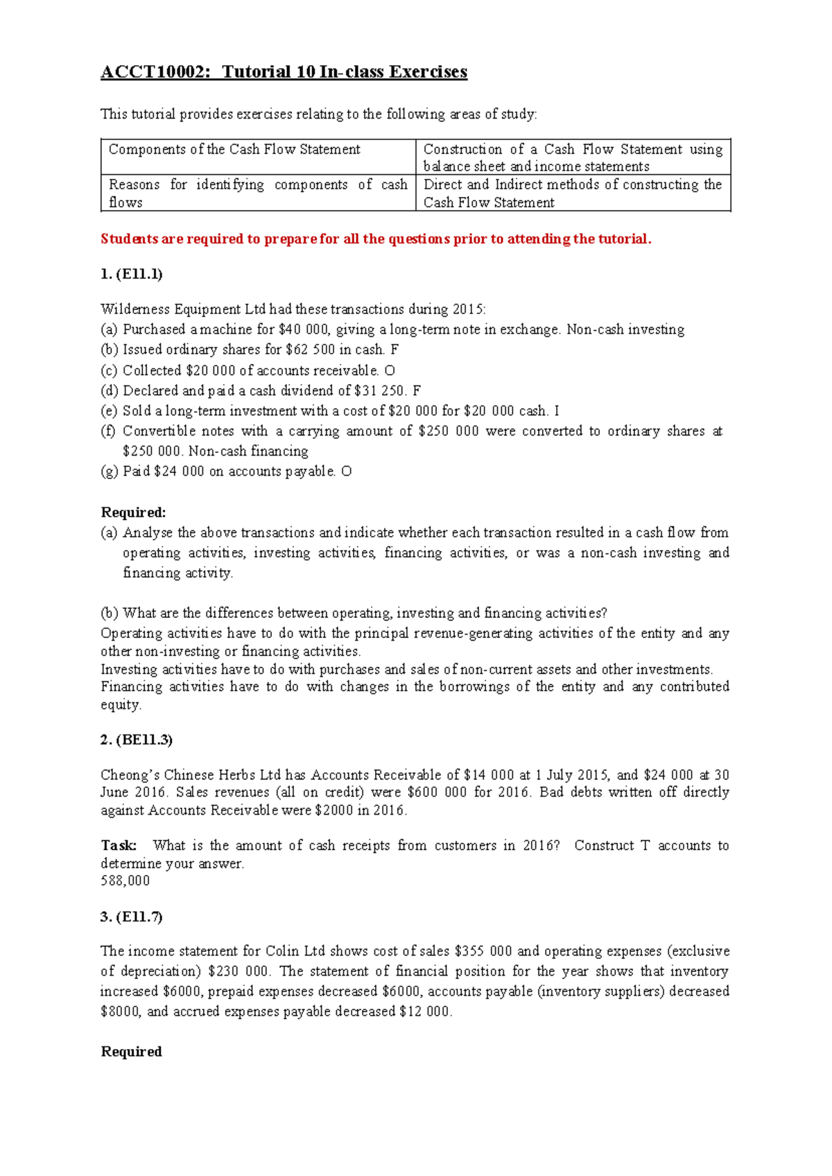 ACCT10002 Tutorial 10 In-class Exercises - ACCT10002: Tutorial 10 In ...