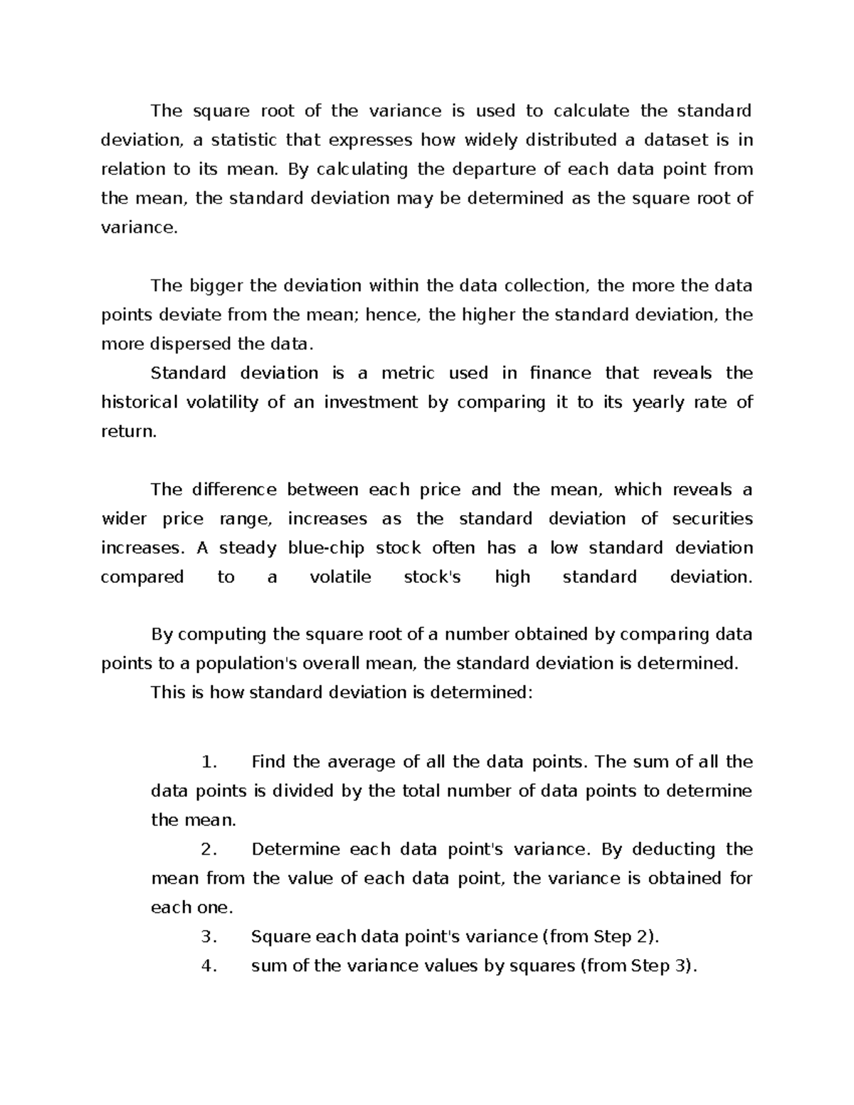 Standard deviation - Stats - The square root of the variance is used to ...