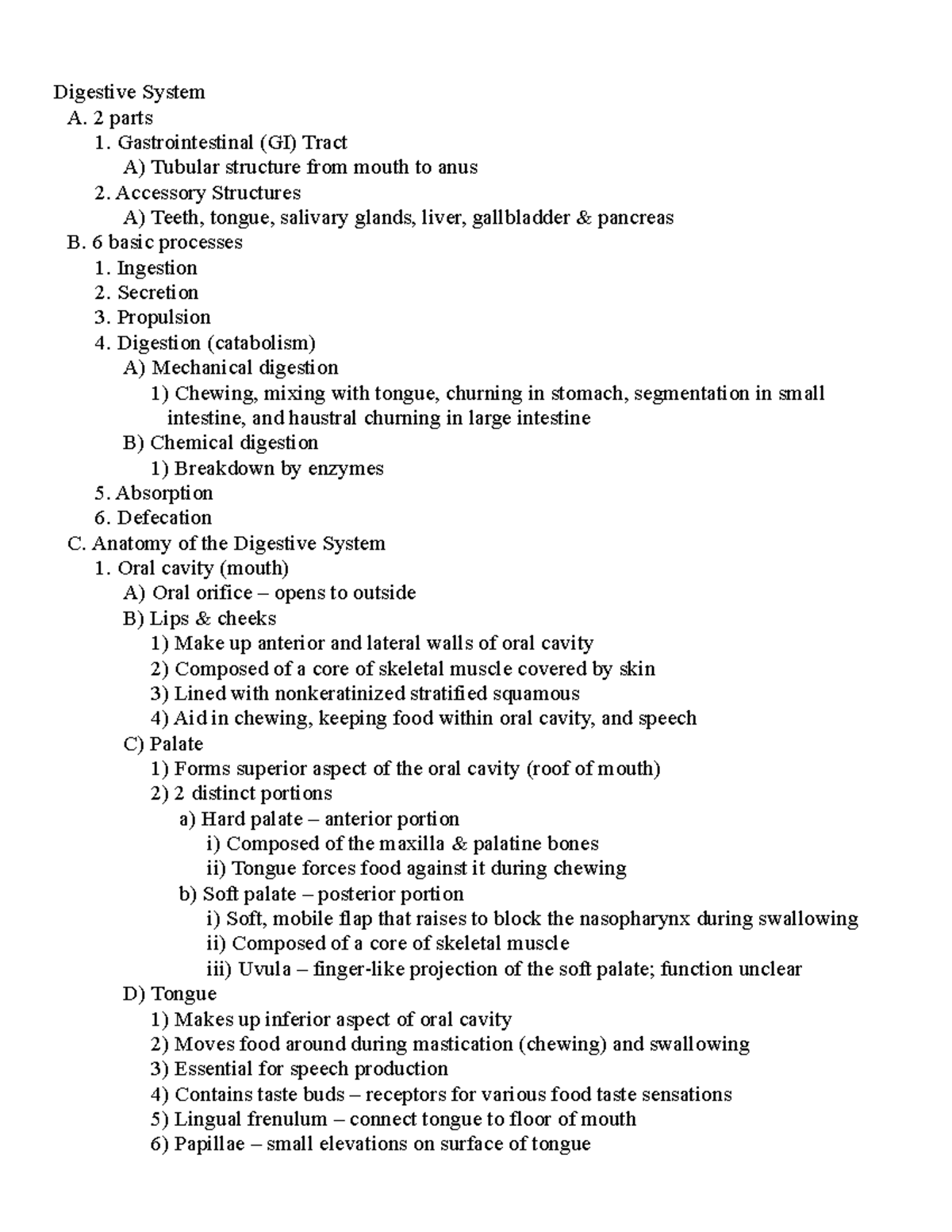 Digestive System Notes - Digestive System A. 2 parts 1 ...