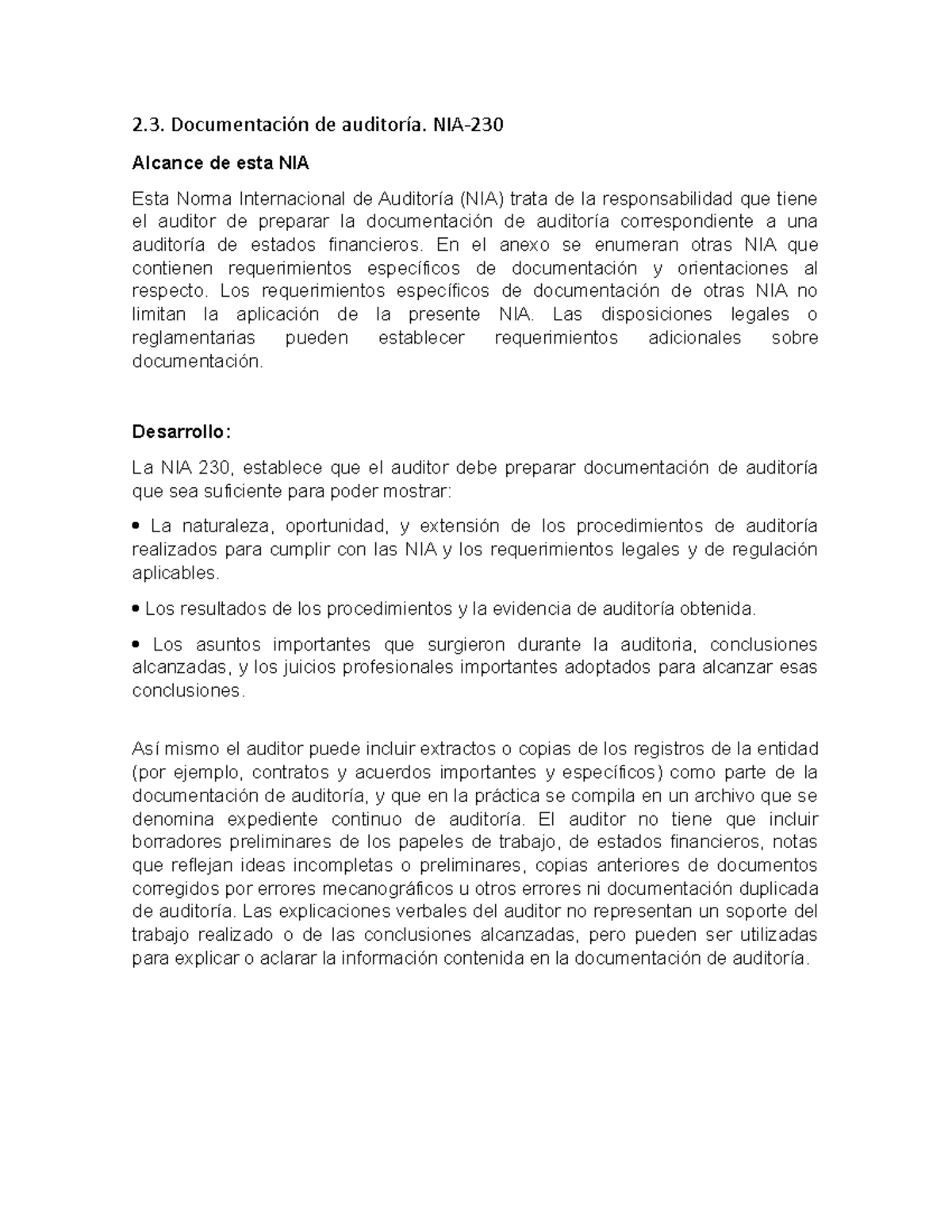 2.3 inv - Documentación de auditoría. NIA-230 - 2. Documentación de ...