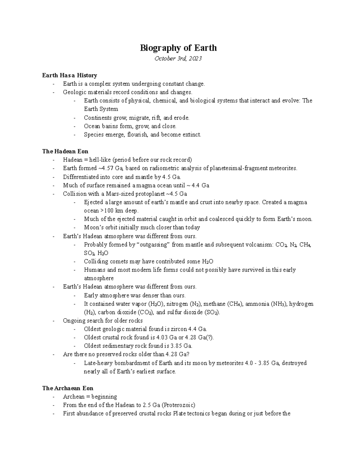 EPSC 201 - Oct 3 - Biography of Earth - Biography of Earth October 3rd ...