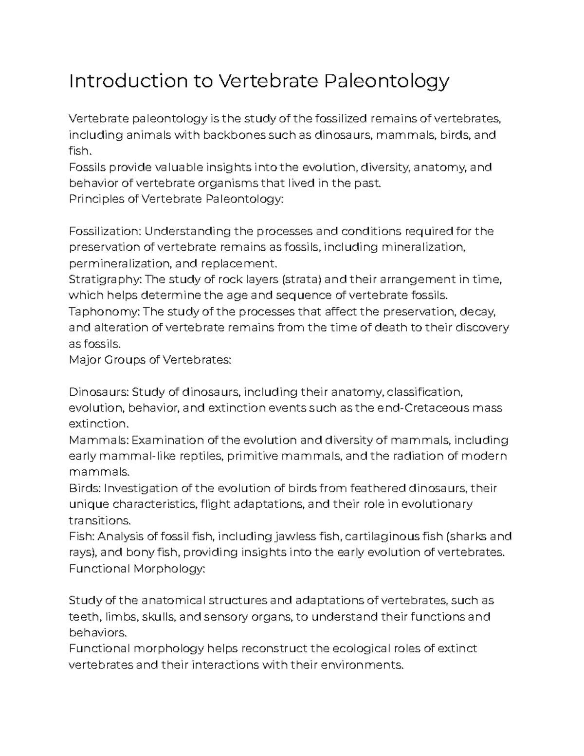 Introduction to Vertebrate Paleontology - Introduction to Vertebrate ...