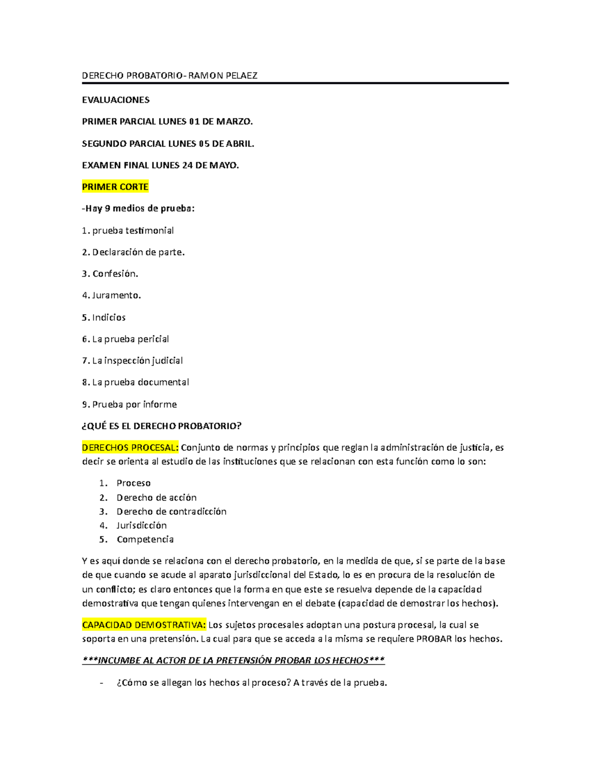 Derecho Probatorio - DERECHO PROBATORIO- RAMON PELAEZ EVALUACIONES ...