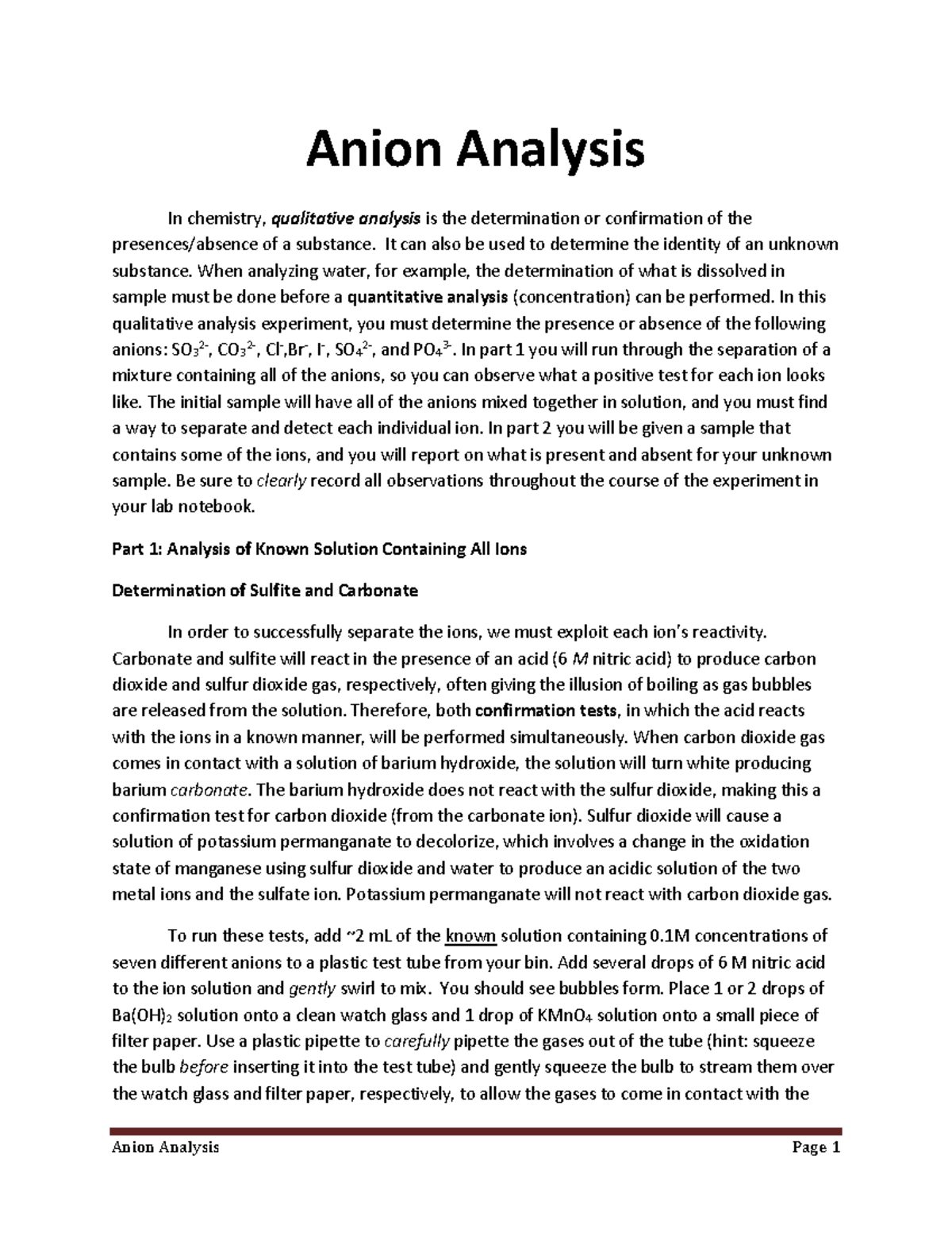 Anion Analysis Procedure F21 - Anion Analysis Page 1 Anion Analysis In ...