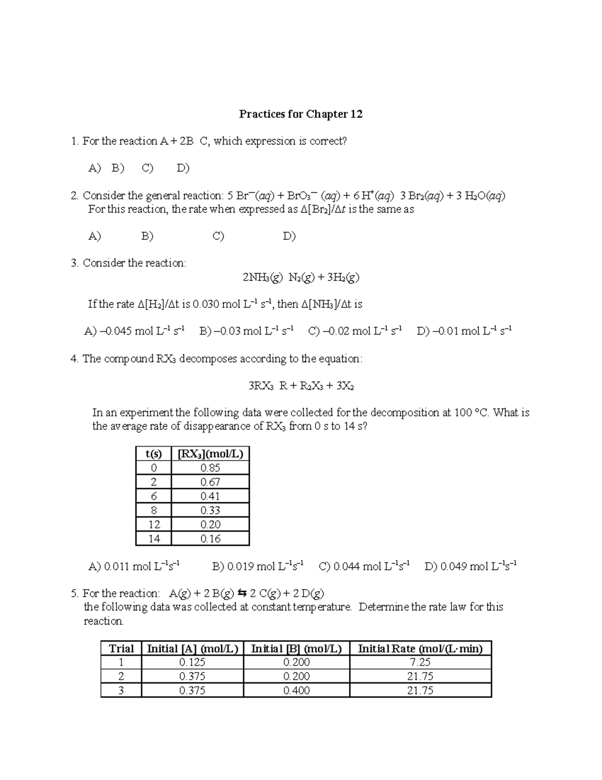 Worked Practices for Chapter 12 - Practices for Chapter 12 For the ...