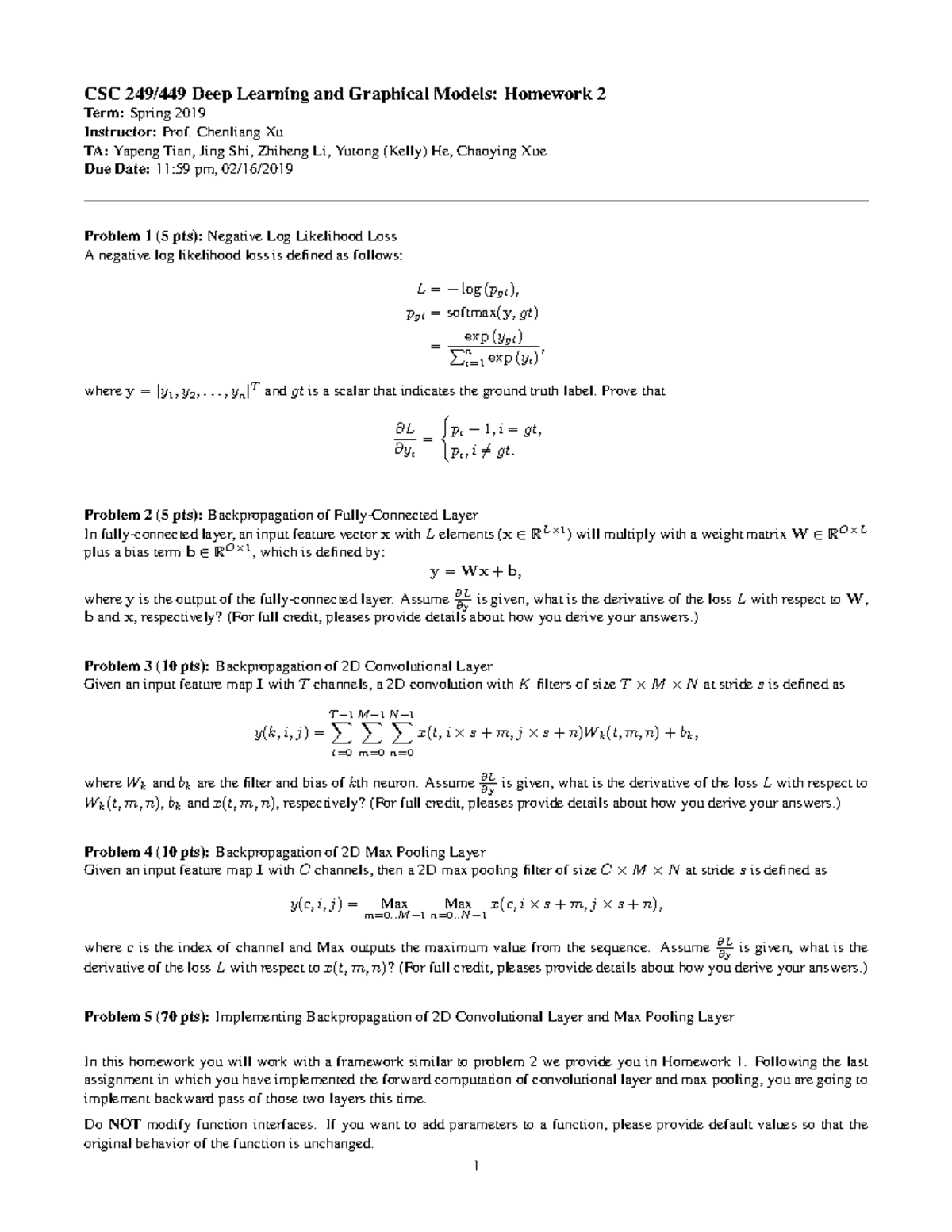 HW2 - hw2 - CSC 249/449 Deep Learning and Graphical Models: Homework 2 Term: Spring 2019 ...