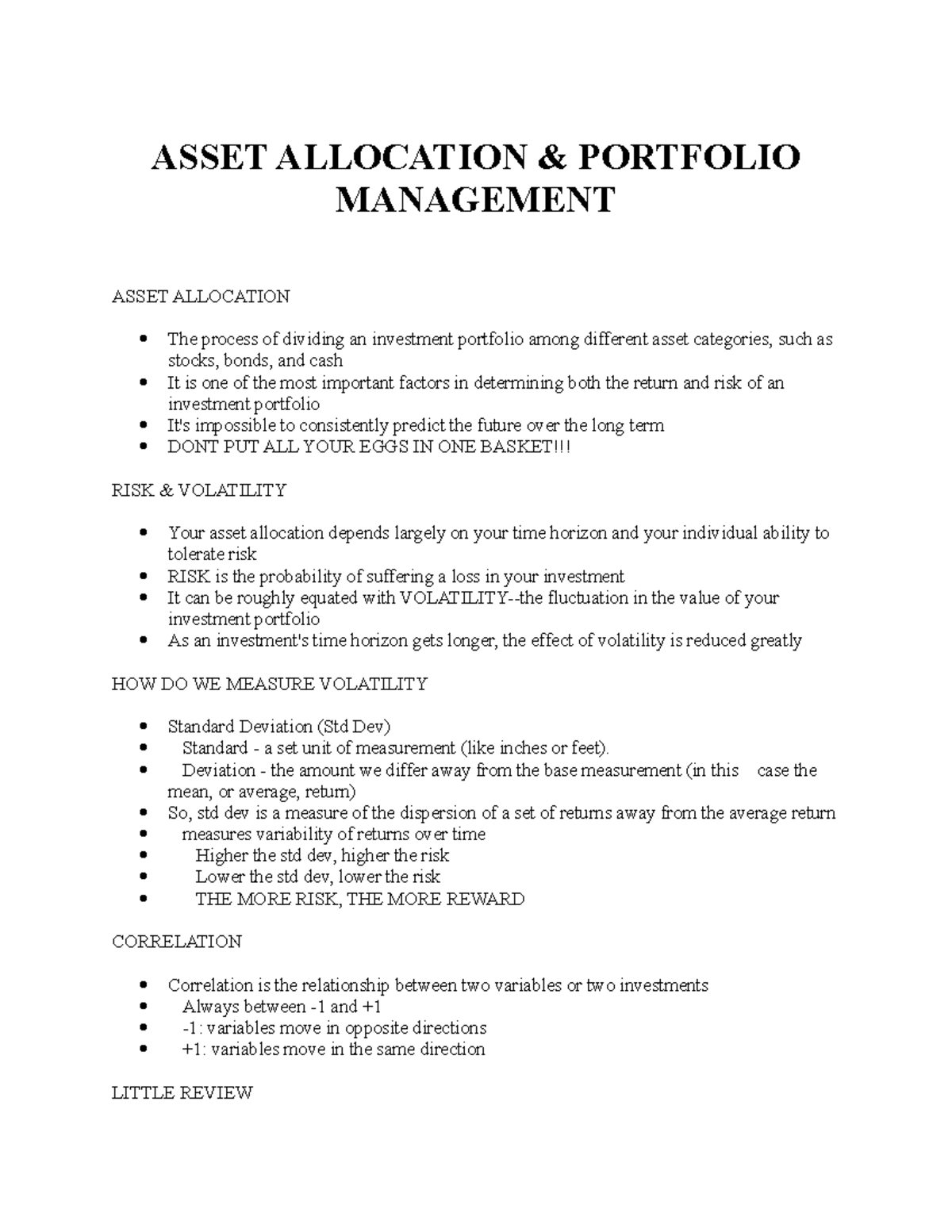 Asset Allocation - ASSET ALLOCATION & PORTFOLIO MANAGEMENT ASSET ...