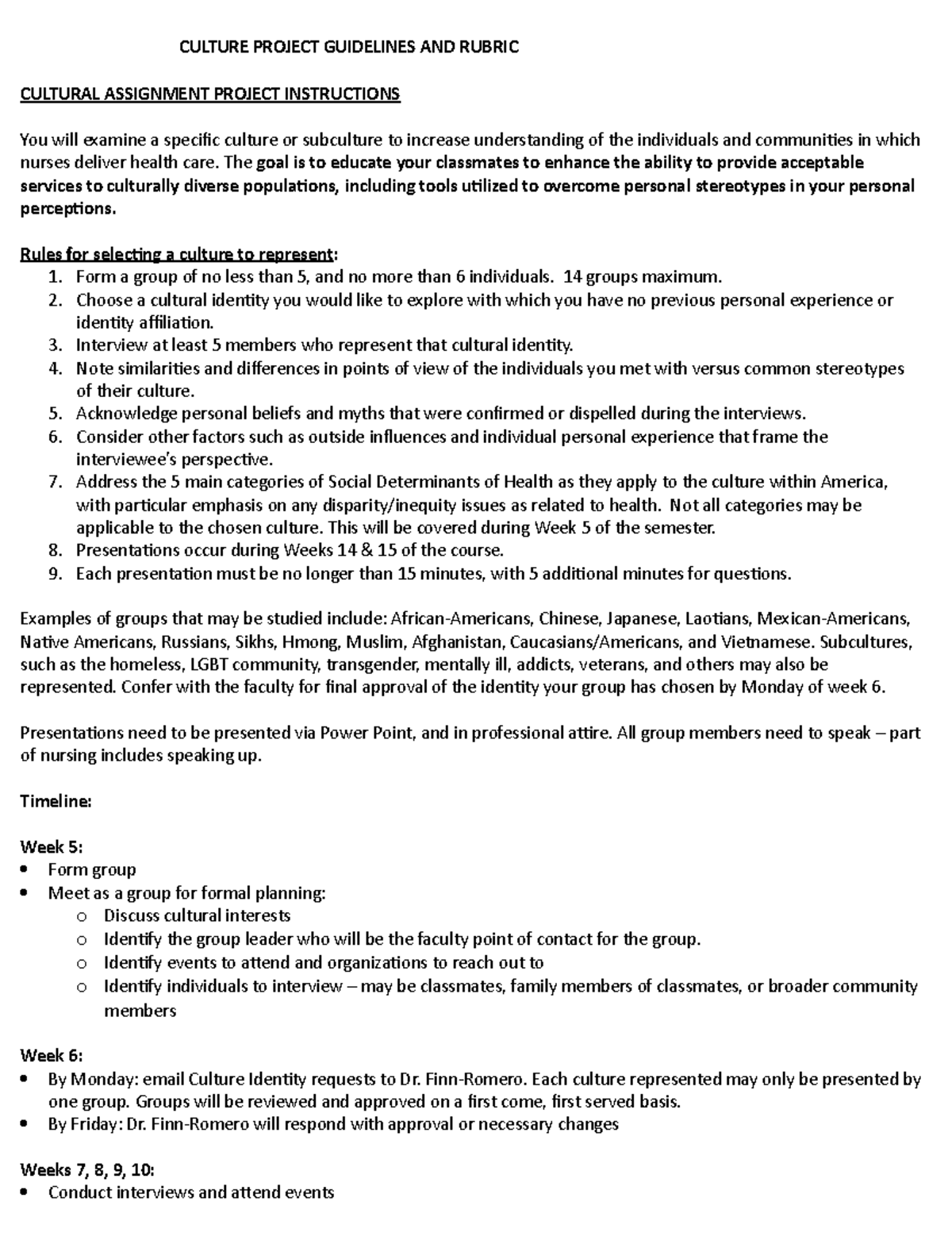 Culture Project Instructions and Rubric S22 - CULTURE PROJECT ...