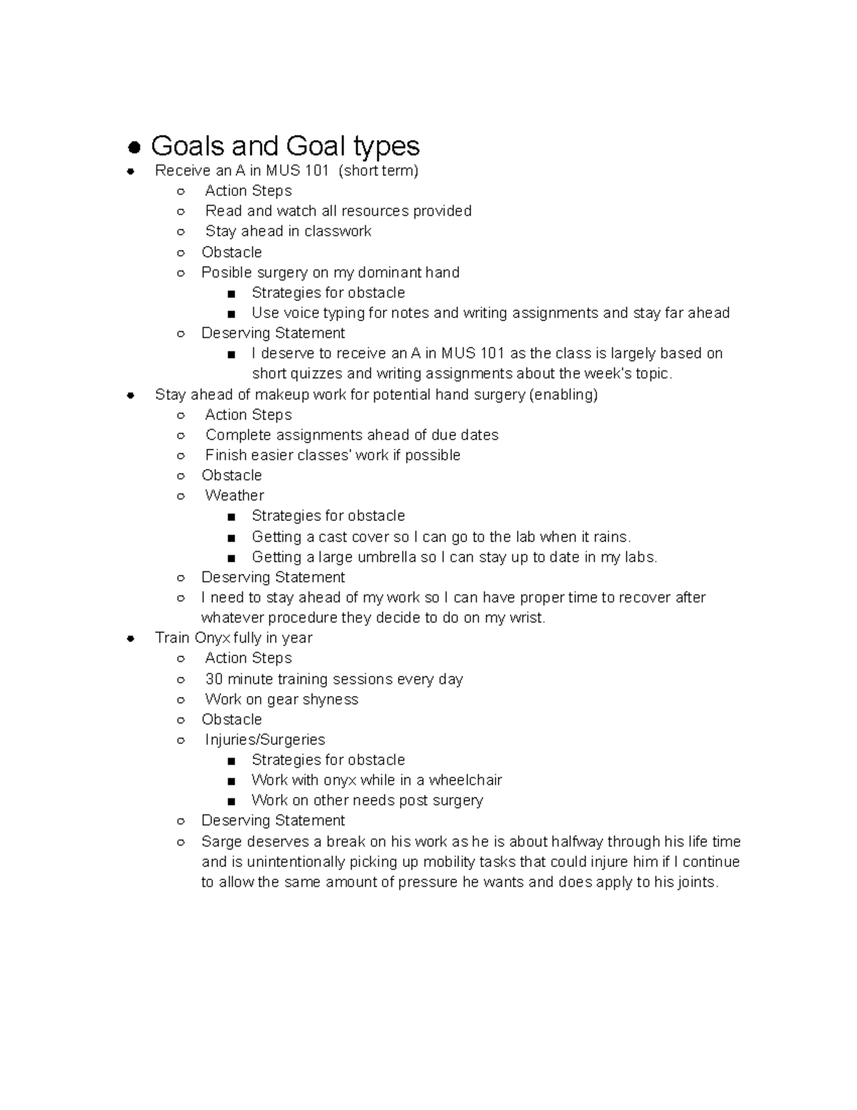 Goals Paper Planing - Goals and Goal types Receive an A in MUS 101 ...