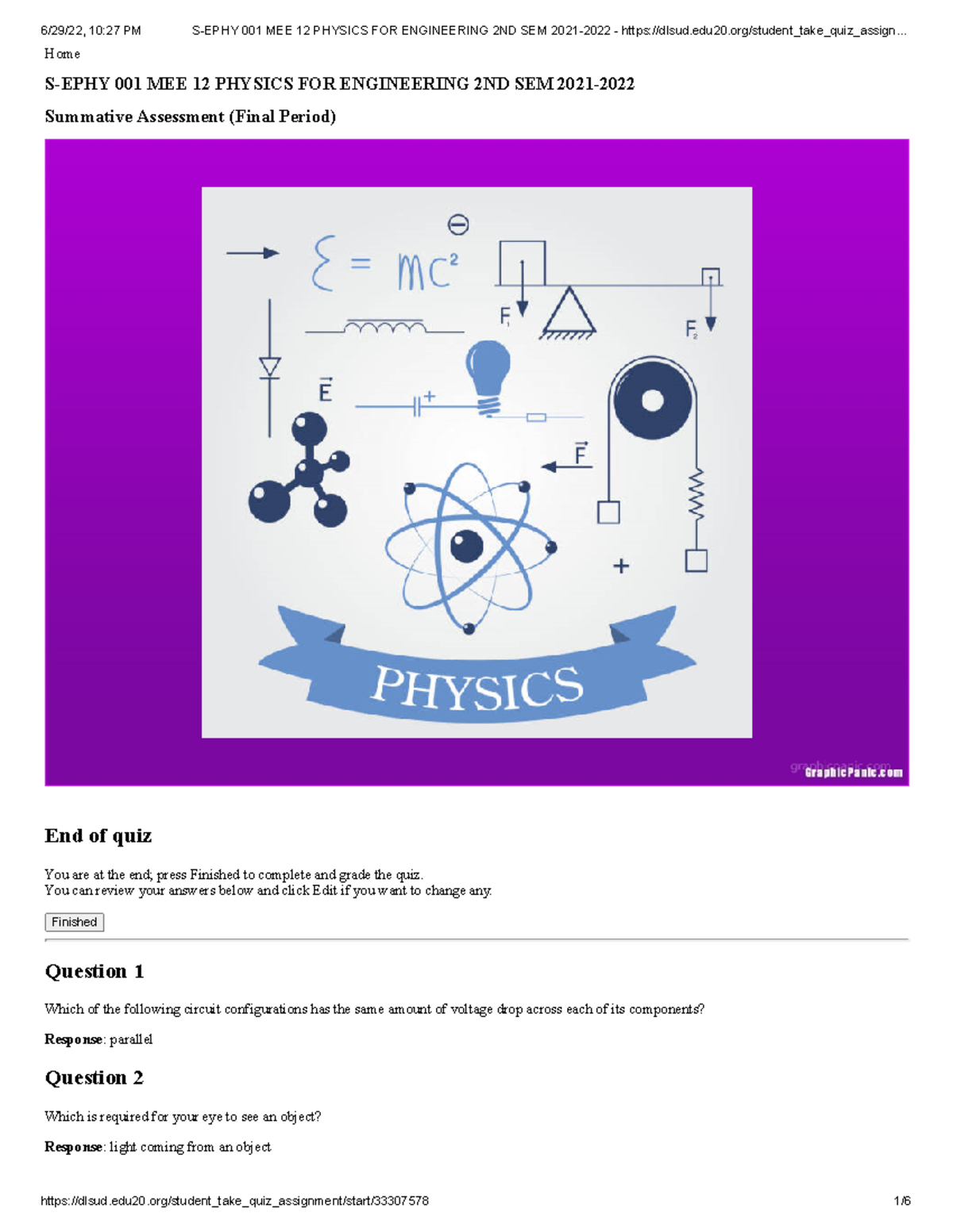 S-EPHY 001 MEE 12 Physics FOR Engineering 2ND SEM 2021-2022 - https dlsud - Home S-EPHY 001 MEE ...
