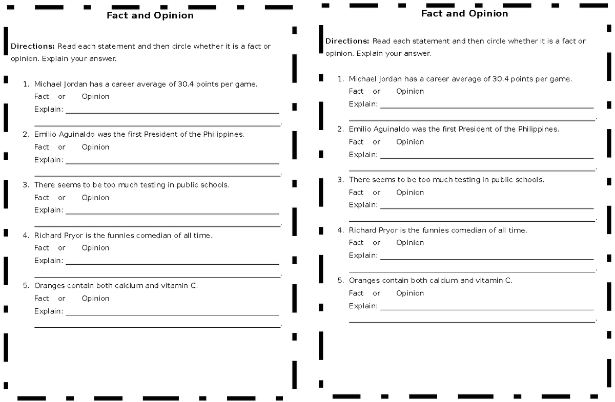 Fact or opinion quiz - Fact and Opinion Directions: Read each statement ...
