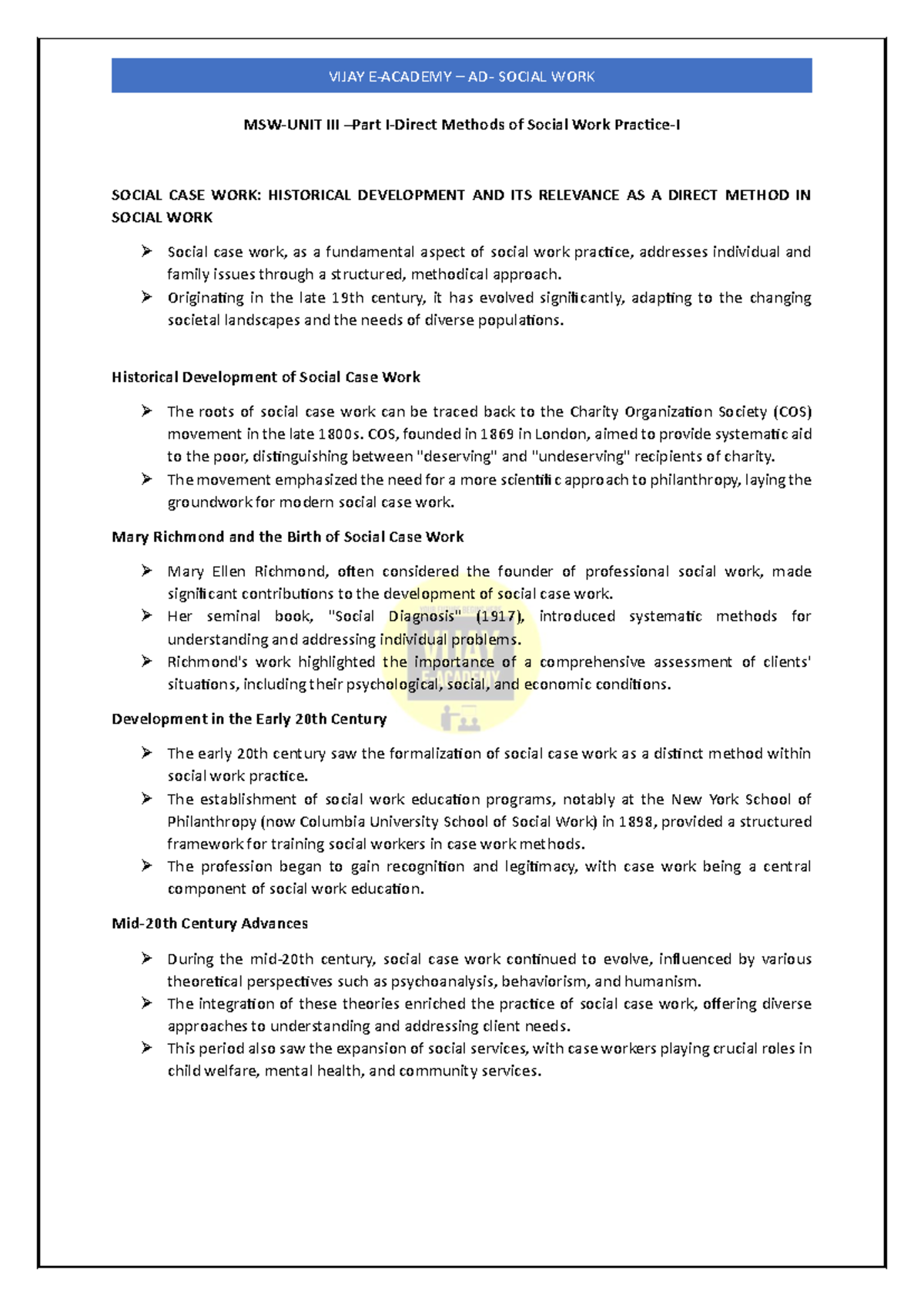 Direct Methods of Social Work Practice - MSW-UNIT III – Part I-Direct ...