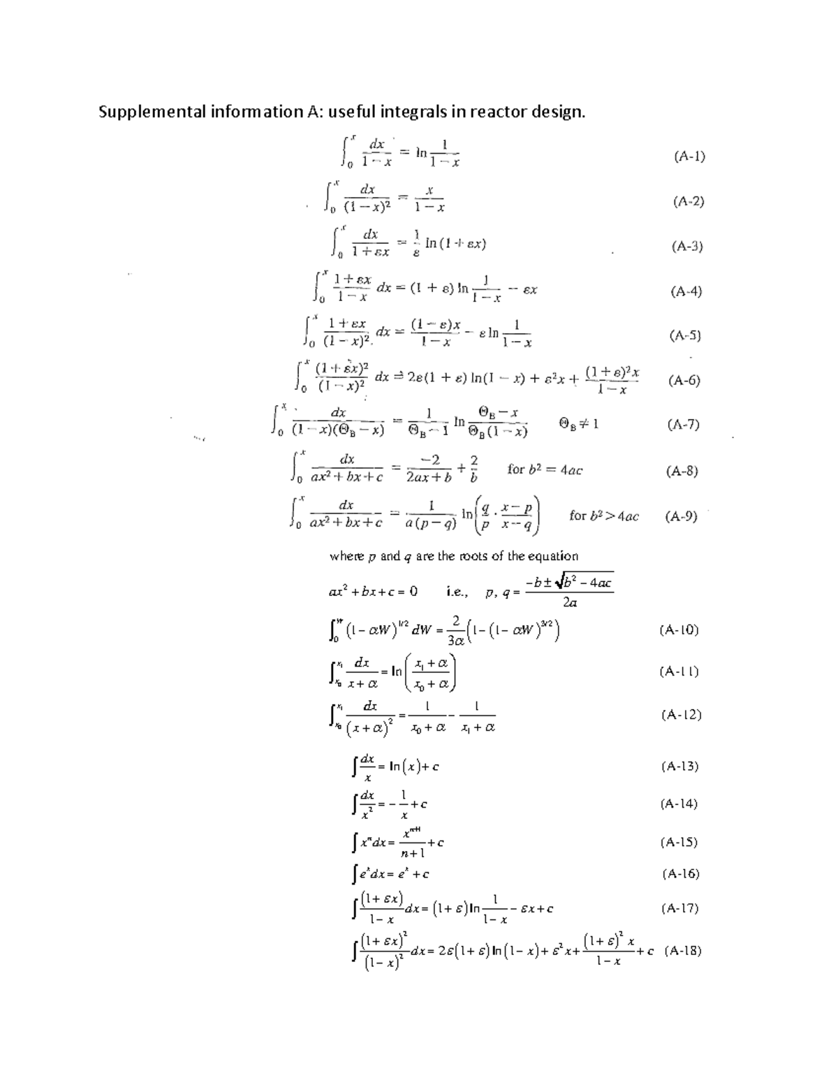 Formula sheet SPR2018-2019 - Supplemental information A: useful integrals in reactor design ...