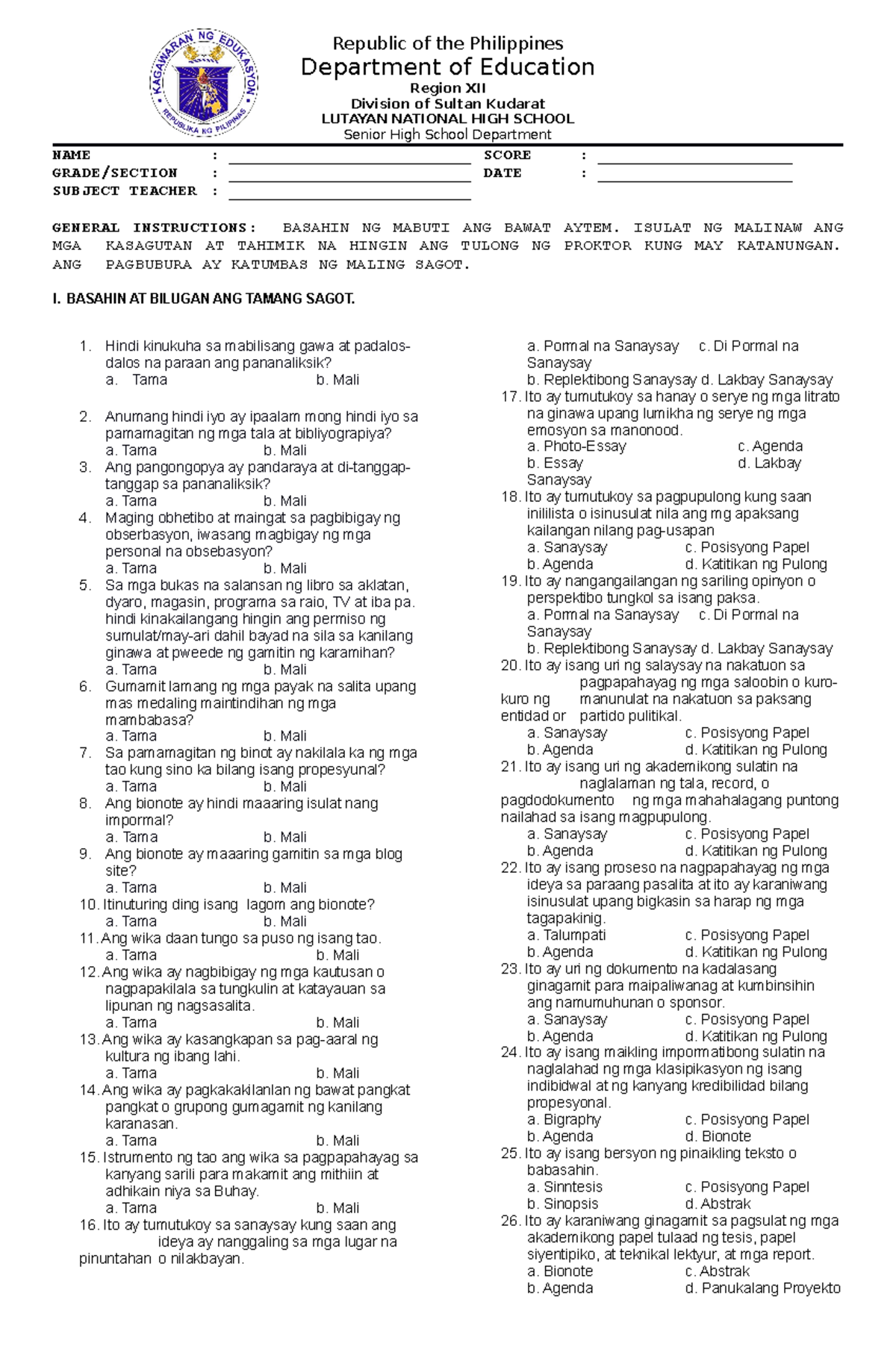 CA - Instructional Materials. TY - Republic of the Philippines ...