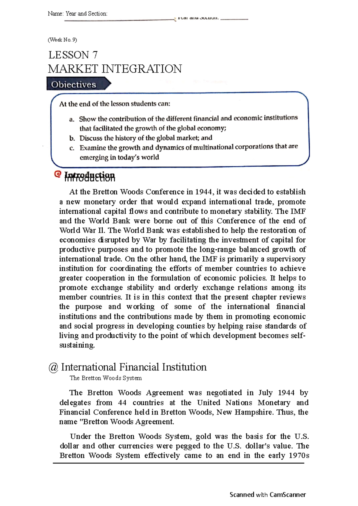Market Integration - Infroduction Name: Year and Section: (Week No. 9 ...