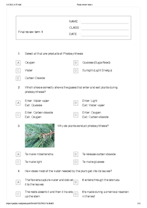 EST II - Biology 2 - EST II – Individual Subject Test Student’s Name ...