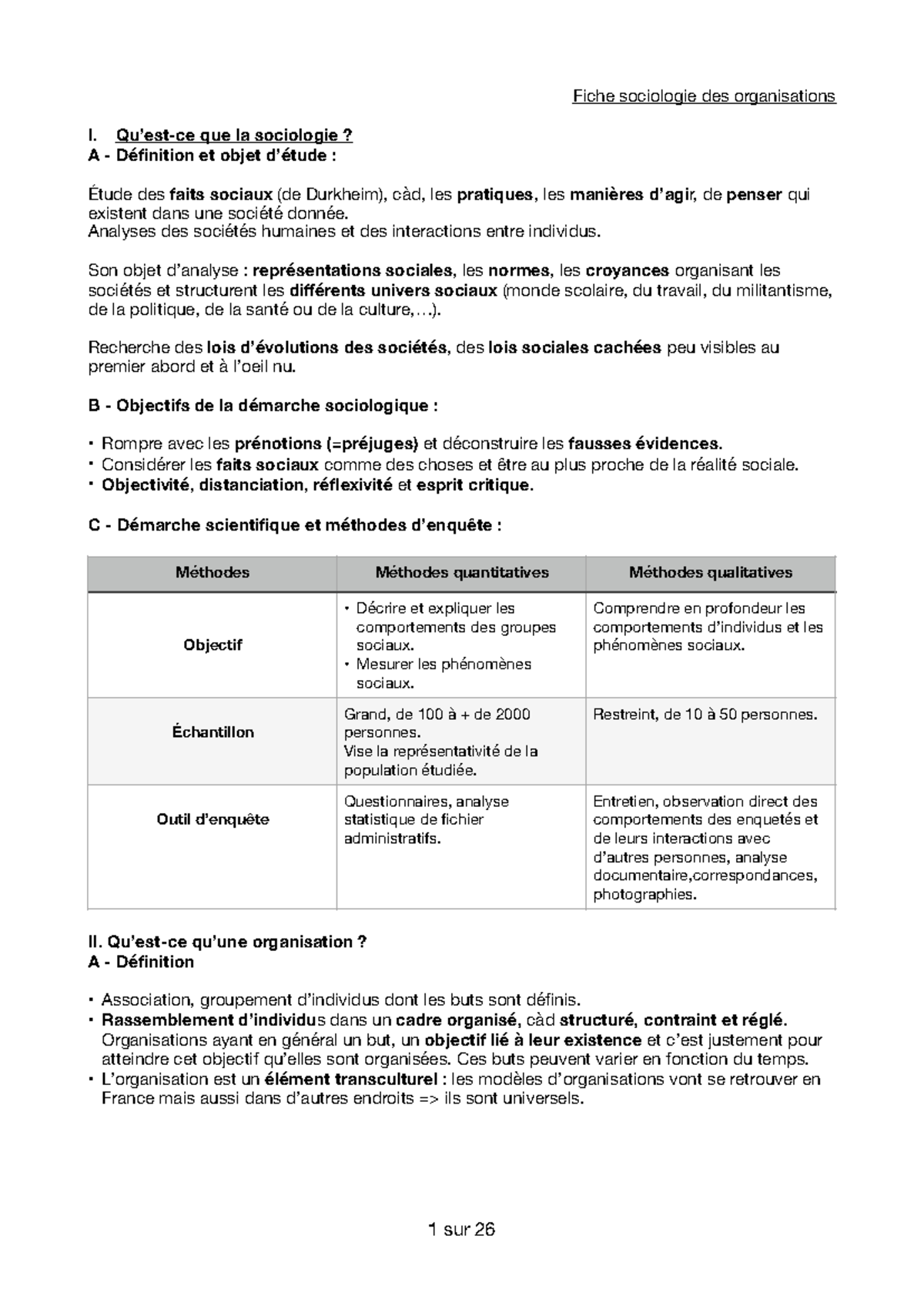 Fiche socio - Fiche sociologie des organisations I. Qu’est-ce que la ...