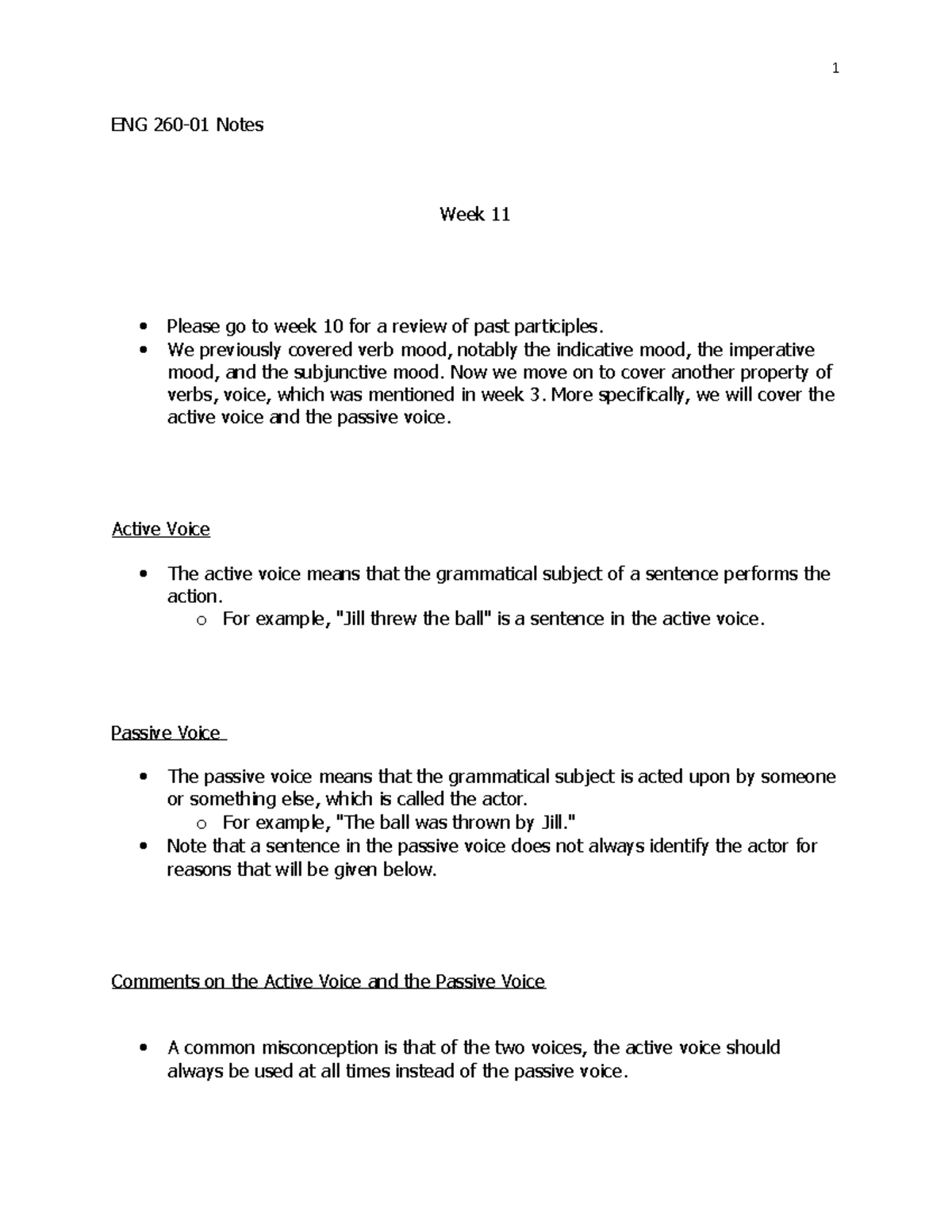 ENG 260-01 - week 11 - Active and passive voice. Coverage of verb ...