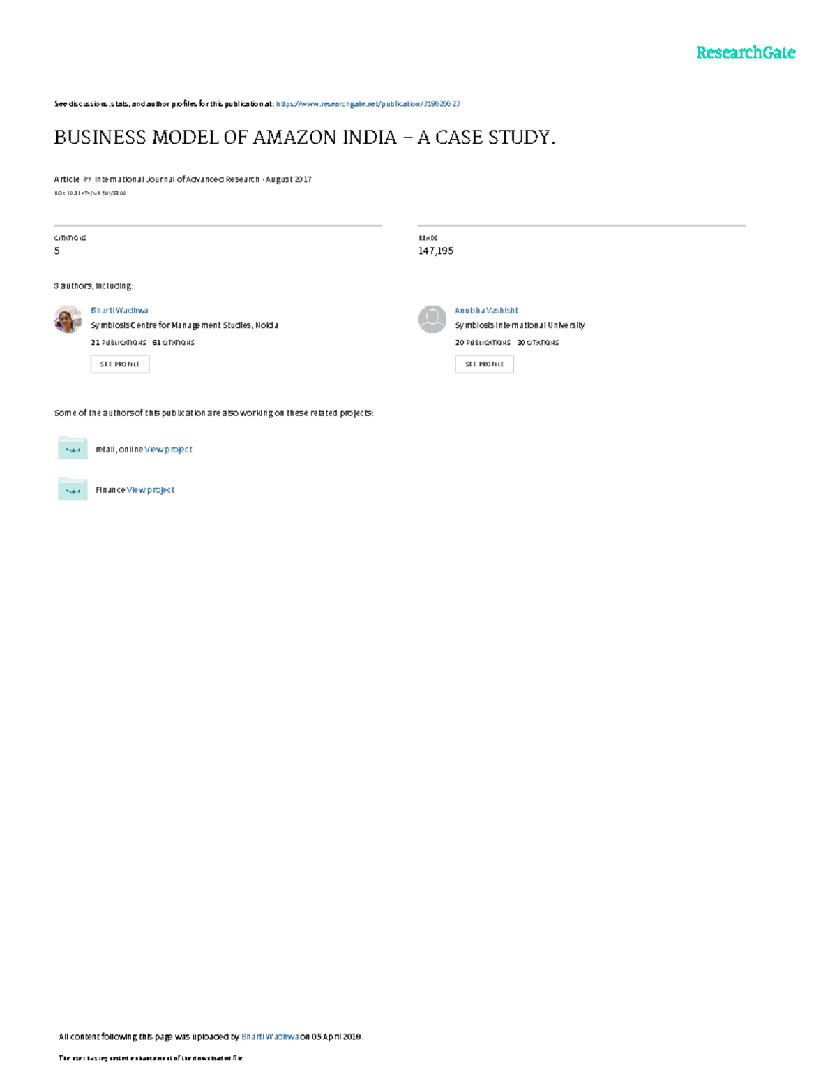 Business Model OF Amazon India - A CASE Study - See discussions, stats ...