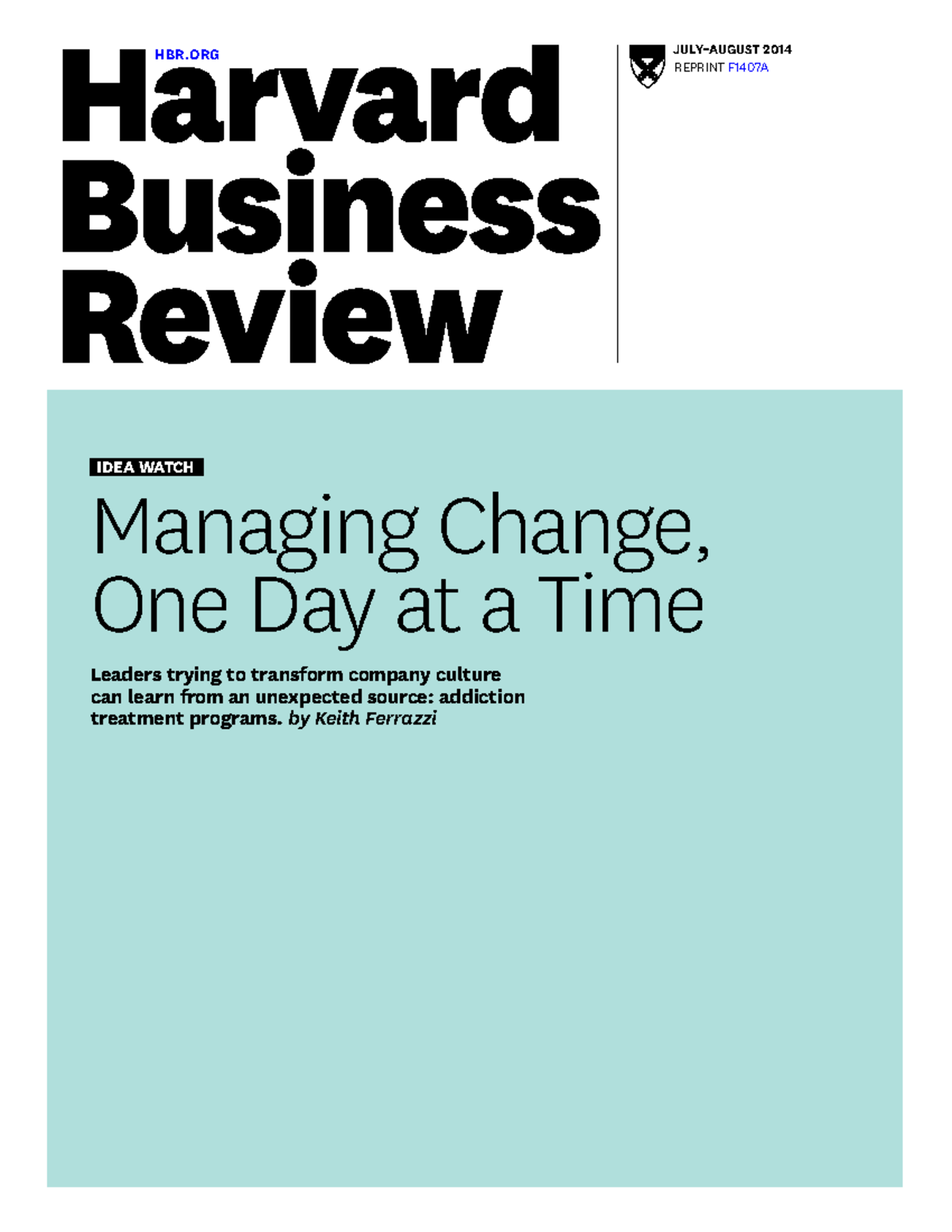 L2.From the Collection 1 – Managing Change, One Day at a Time - HBR ...