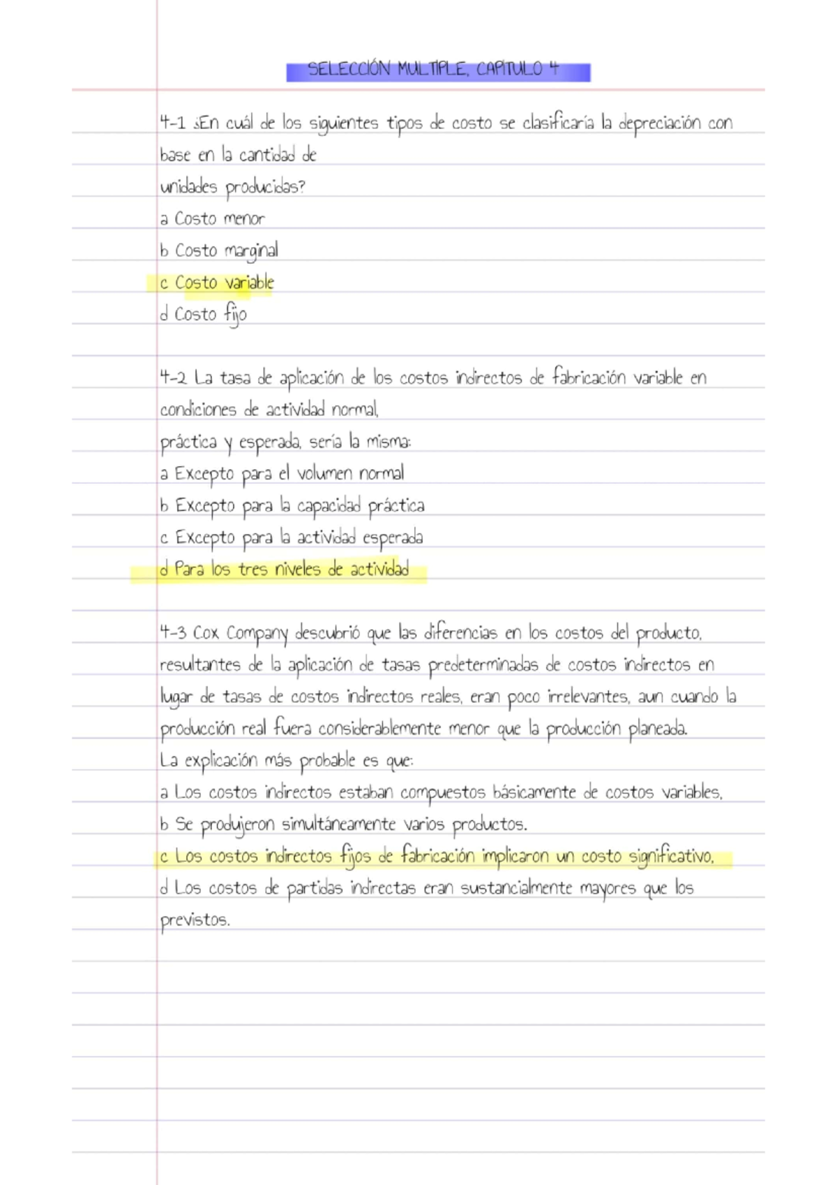 Selección múltiple, cap 4 - Contabilidad Administrativa - Studocu