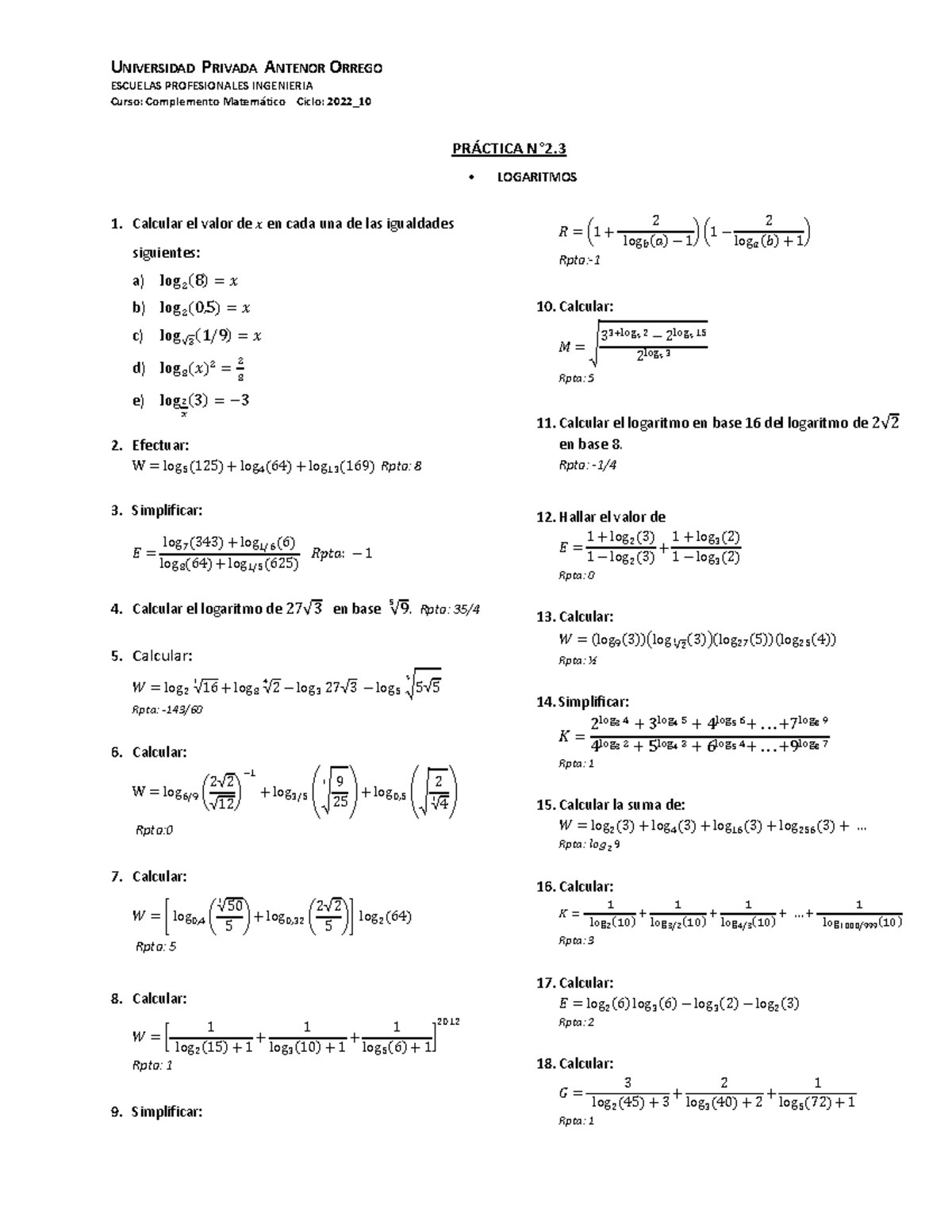 Semana 2 complemento matemático universidad San marcos - UNIVERSIDAD ...