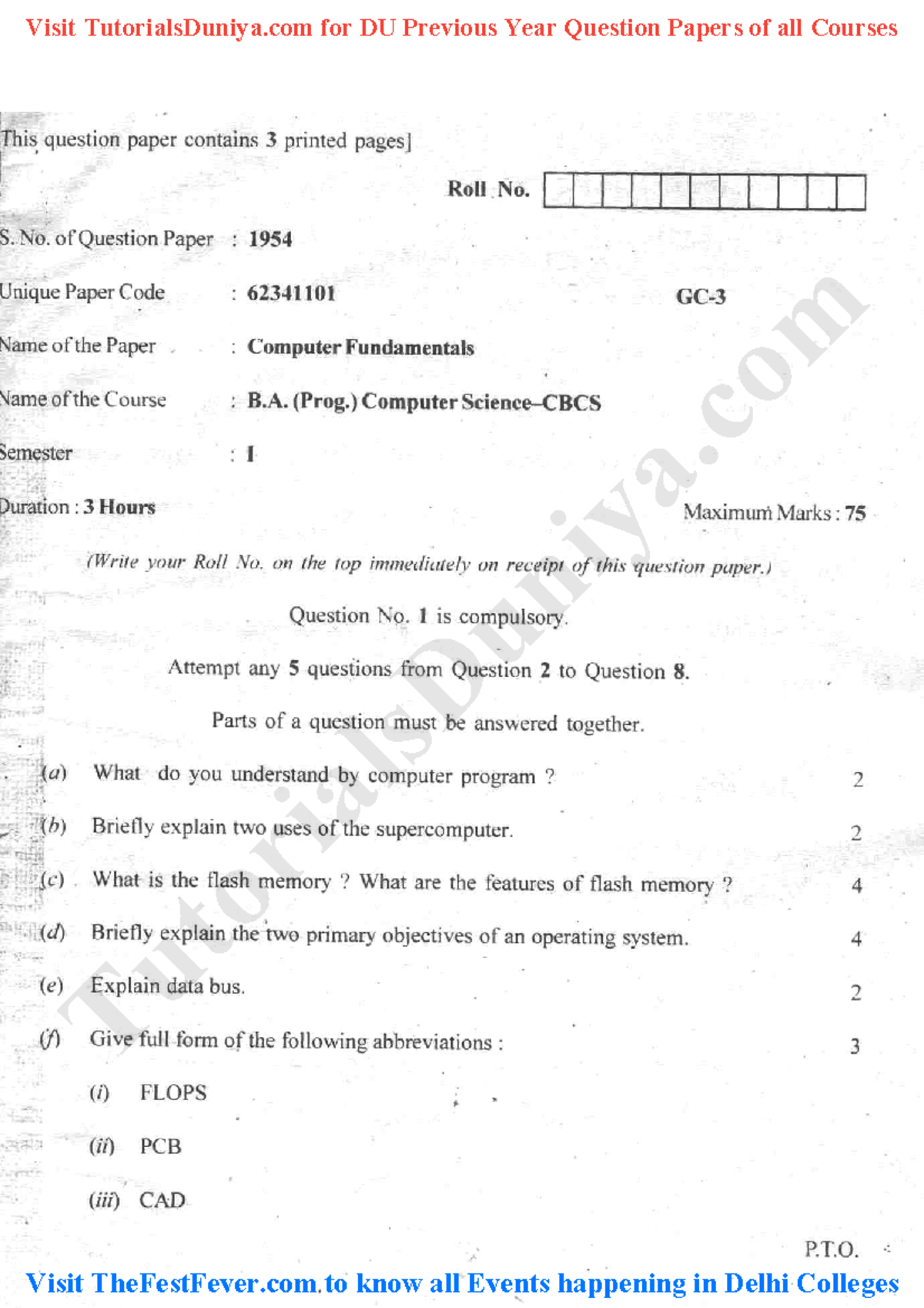 BA prog 1st sem 2016 - Previous year paper - TutorialsDuniya TutorialsDuniya TUTORIALSDUNIYA ...