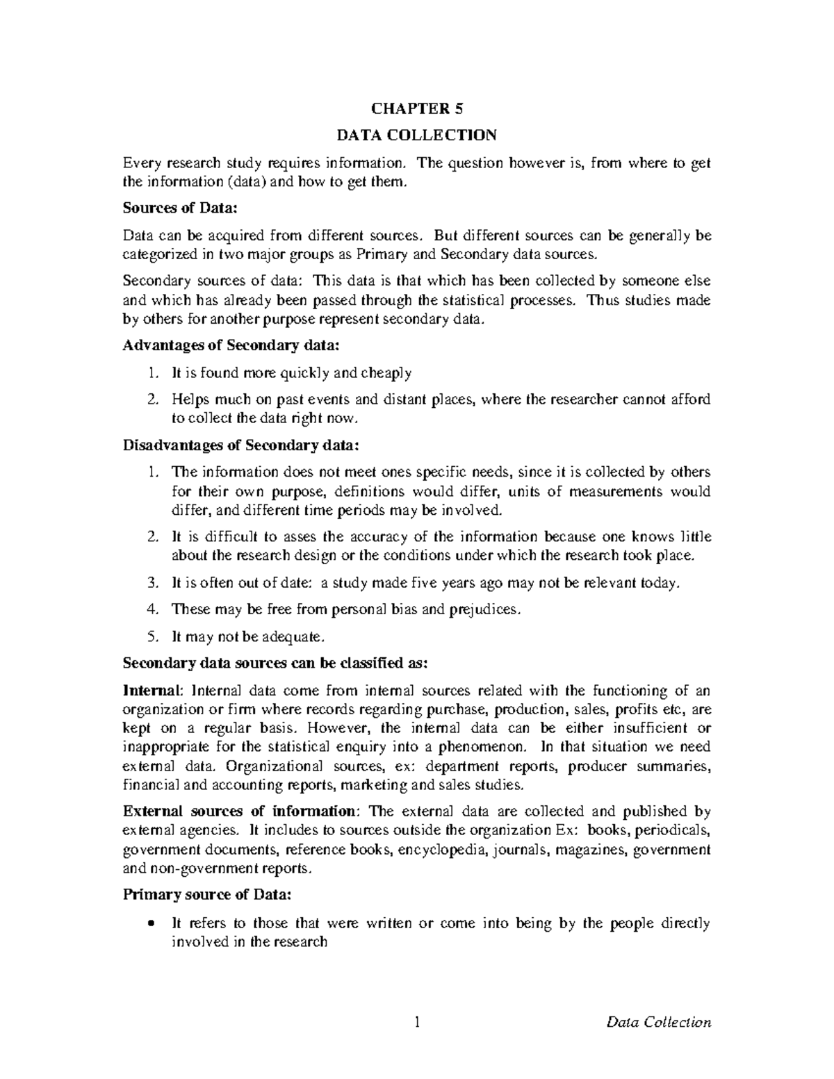 Chapter 5 - Data collection - CHAPTER 5 DATA COLLECTION Every research ...