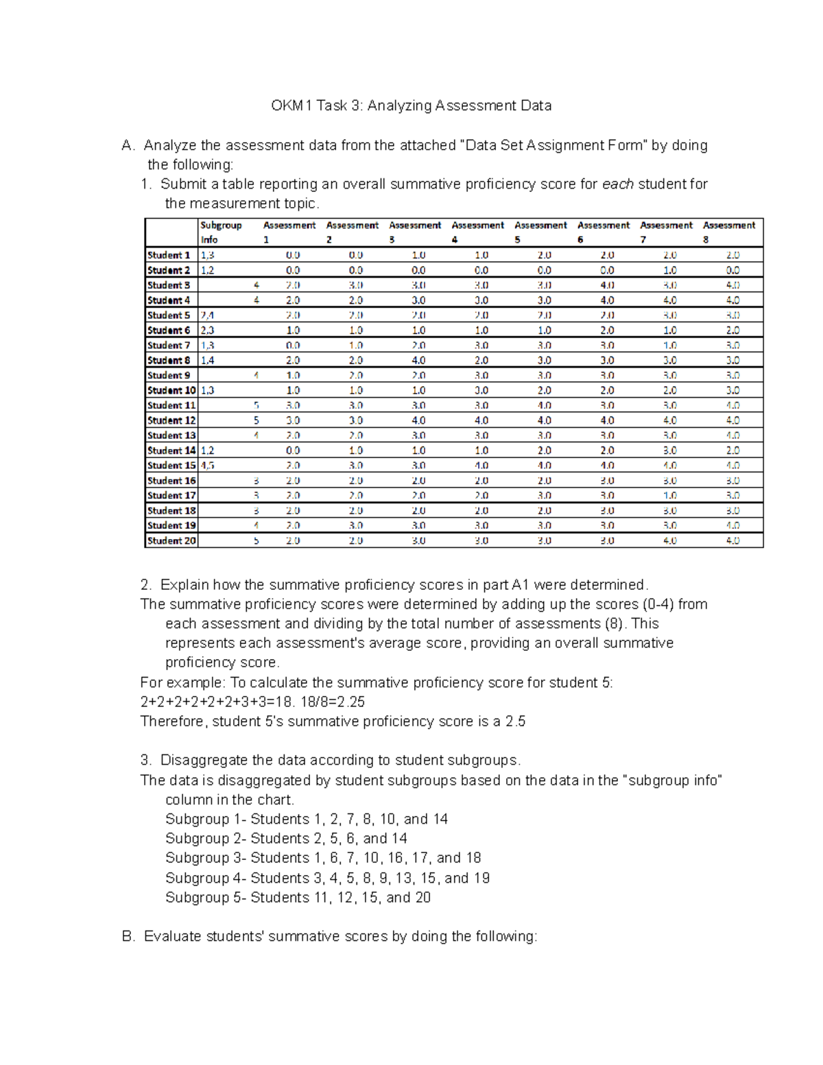 OKM1 Task 3 Analyzing Assessment Data - Analyze the assessment data from the attached “Data Set ...