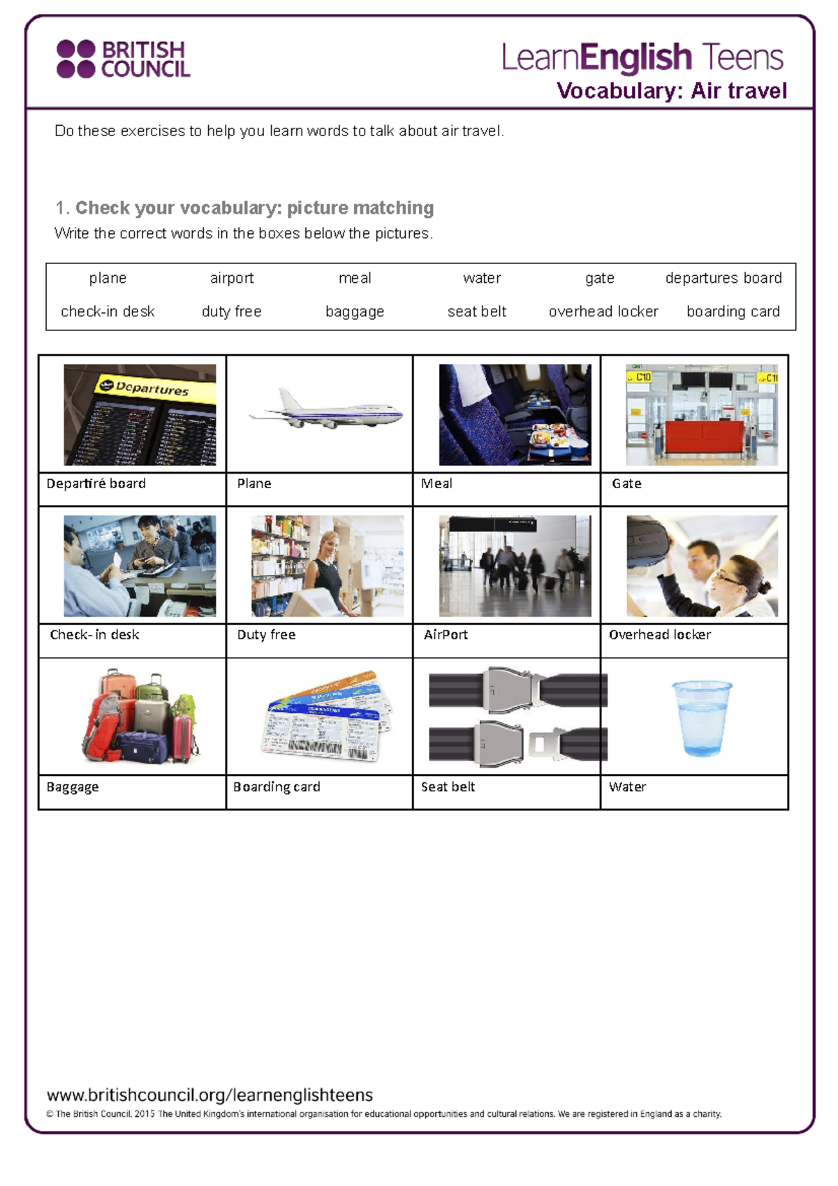 Copia de Air Travel Exercises - Vocabulary: Air travel Do these ...