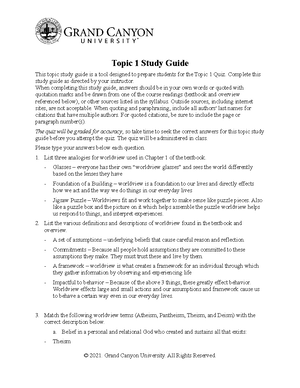 Christian World View Topic 1 Study Guide - Topic 1 Study Guide This ...