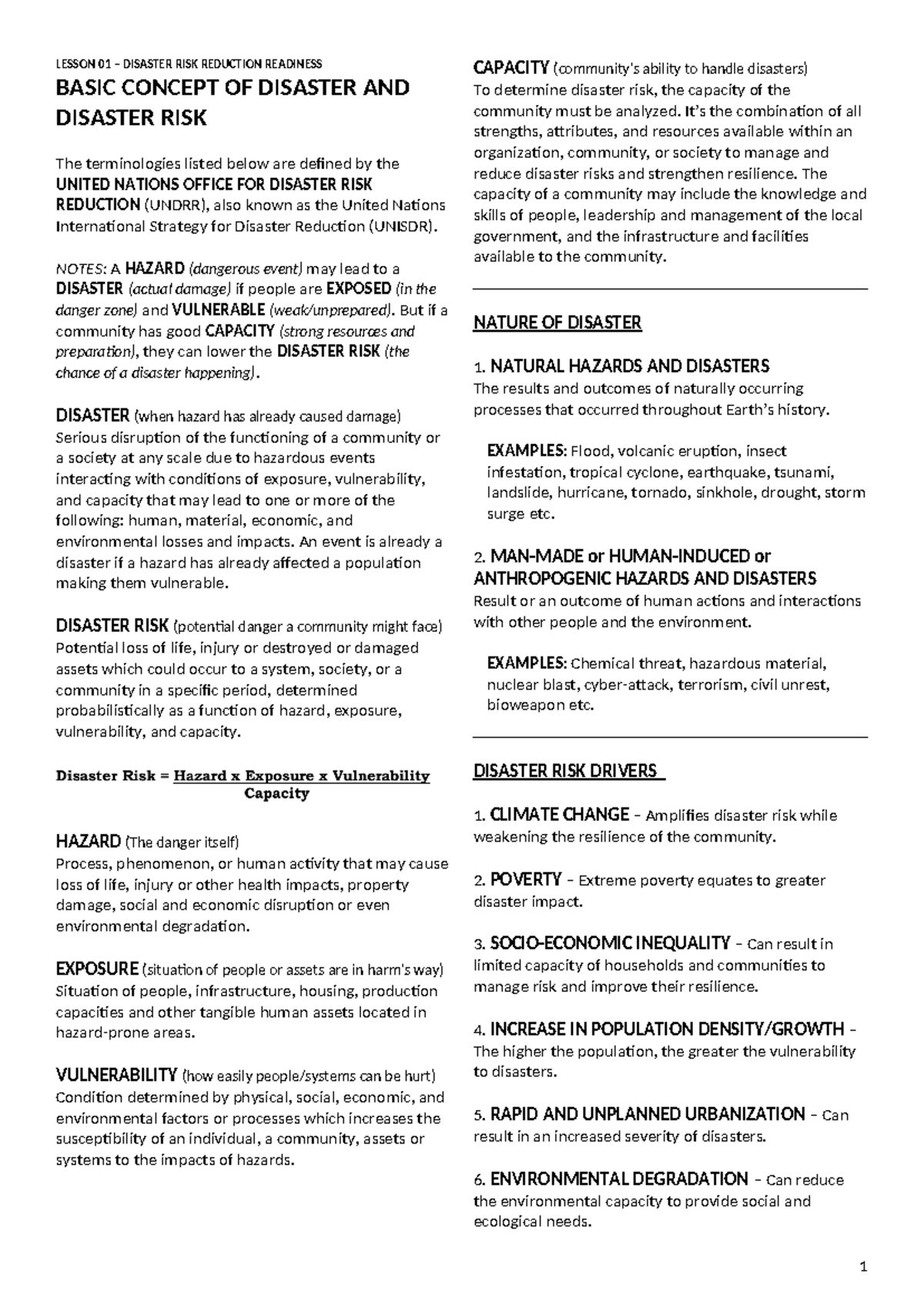 Disaster Risk Reduction Readiness - LESSON 01 – DISASTER RISK REDUCTION ...