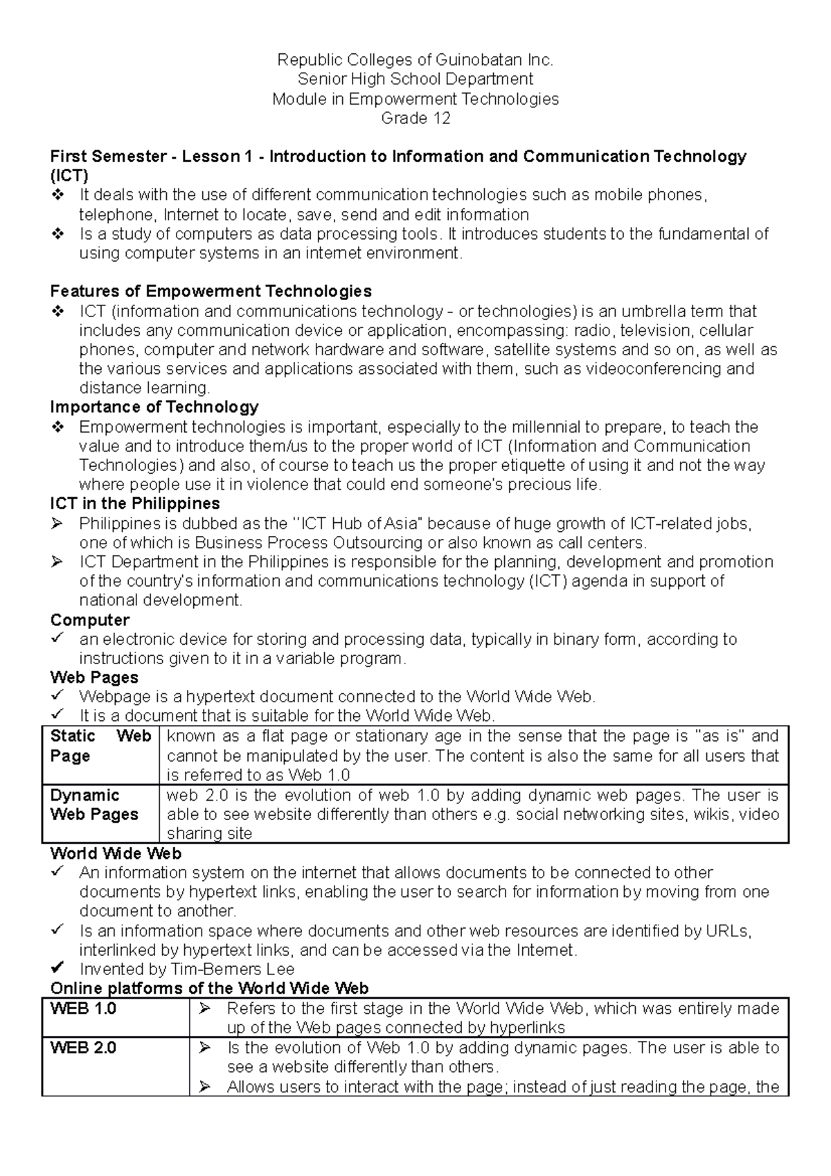 Empowerment Technologies - Senior High School Department Module in ...
