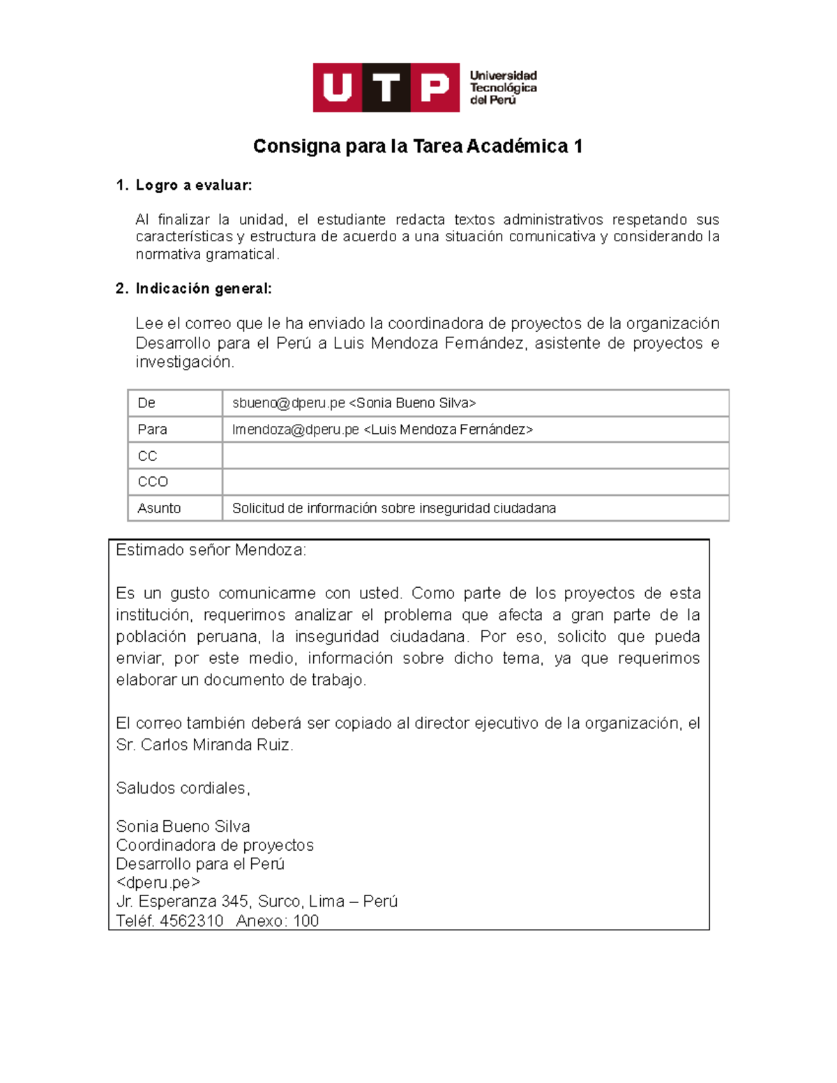 GC N04I Consigna TA 1 21C2A - Consigna para la Tarea Académica 1 1. Logro a evaluar: Al ...