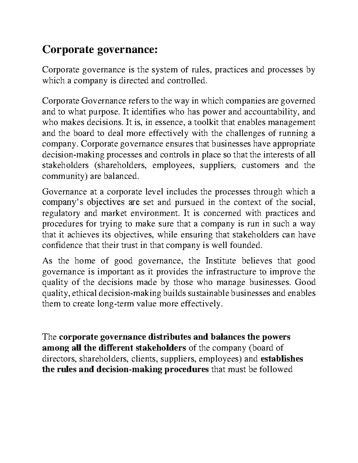 Principal and structure of CG Class room - Corporate governance ...