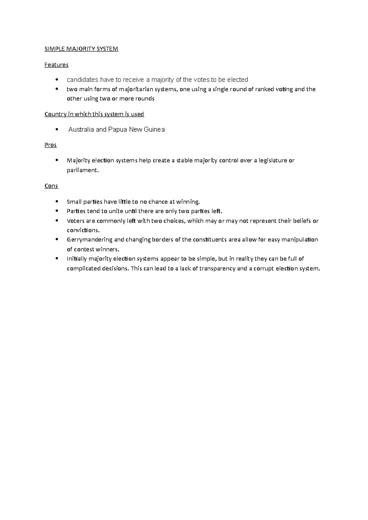 Constituitional LAW Assignment Outline - SIMPLE MAJORITY SYSTEM ...