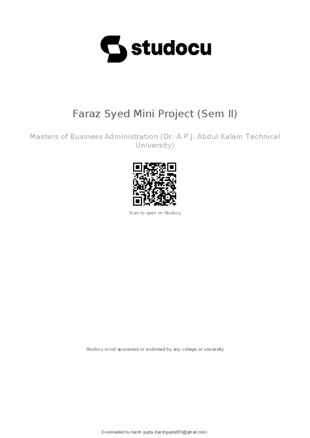 Faraz syed mini project sem ii - Faraz Syed Mini Project (Sem II) Masters of Business ...