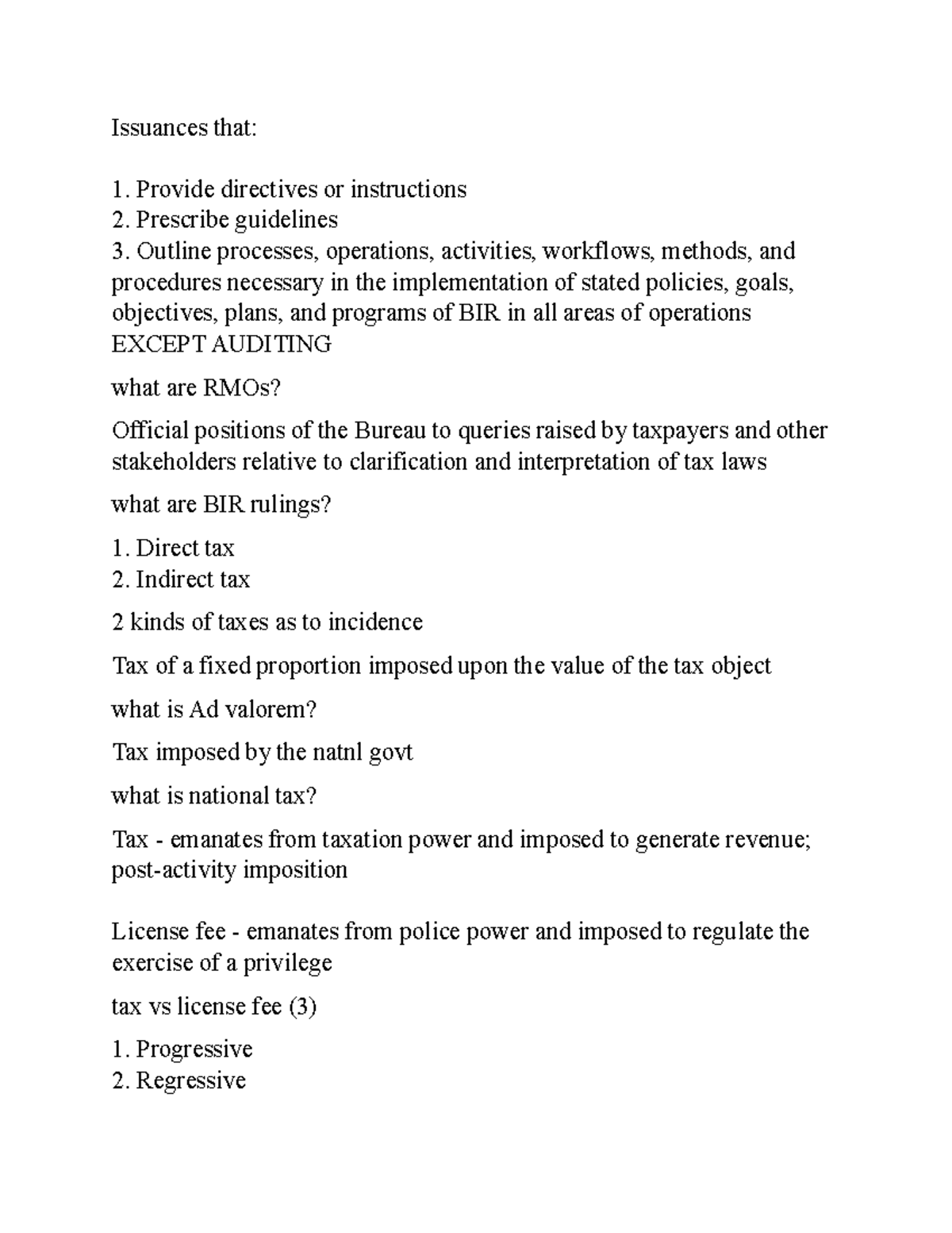Taxes tax law CH2 - Tax - Issuances that: Provide directives or ...