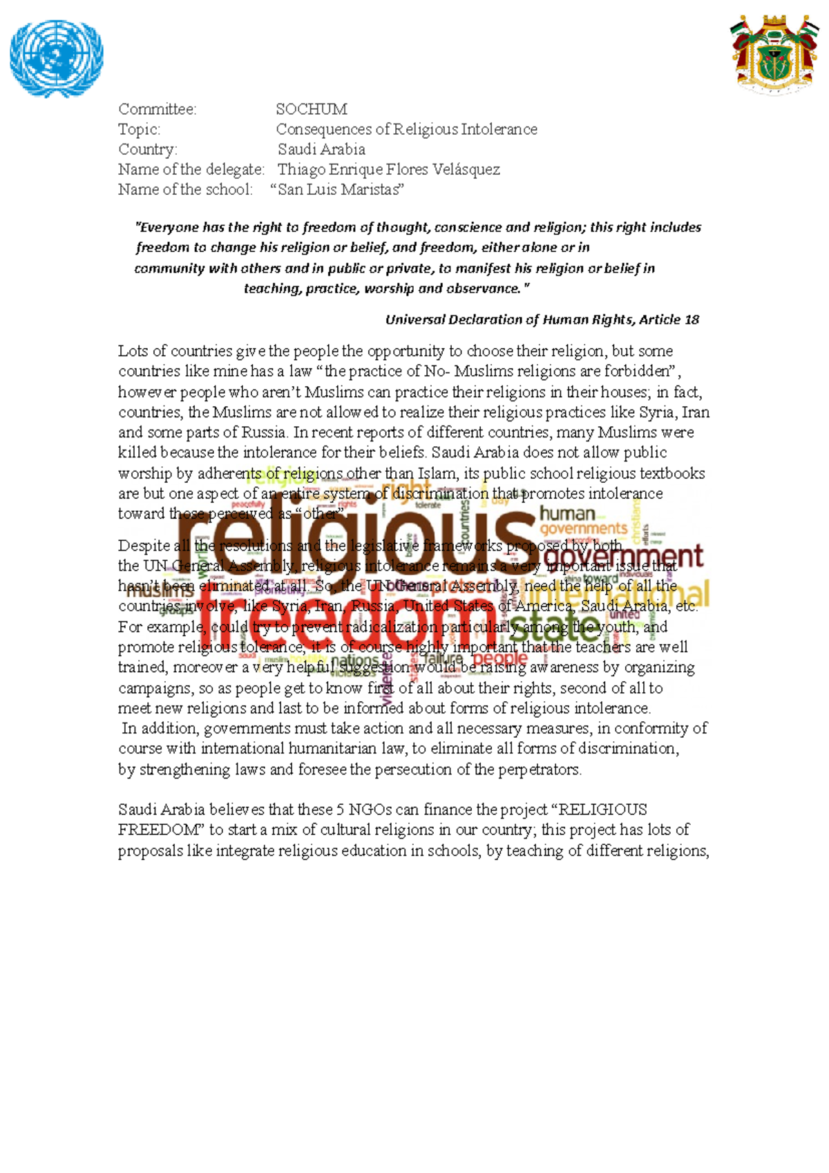 Position Paper OF Saudi Arabia Sochum IN Humbolt MUN - Committee ...