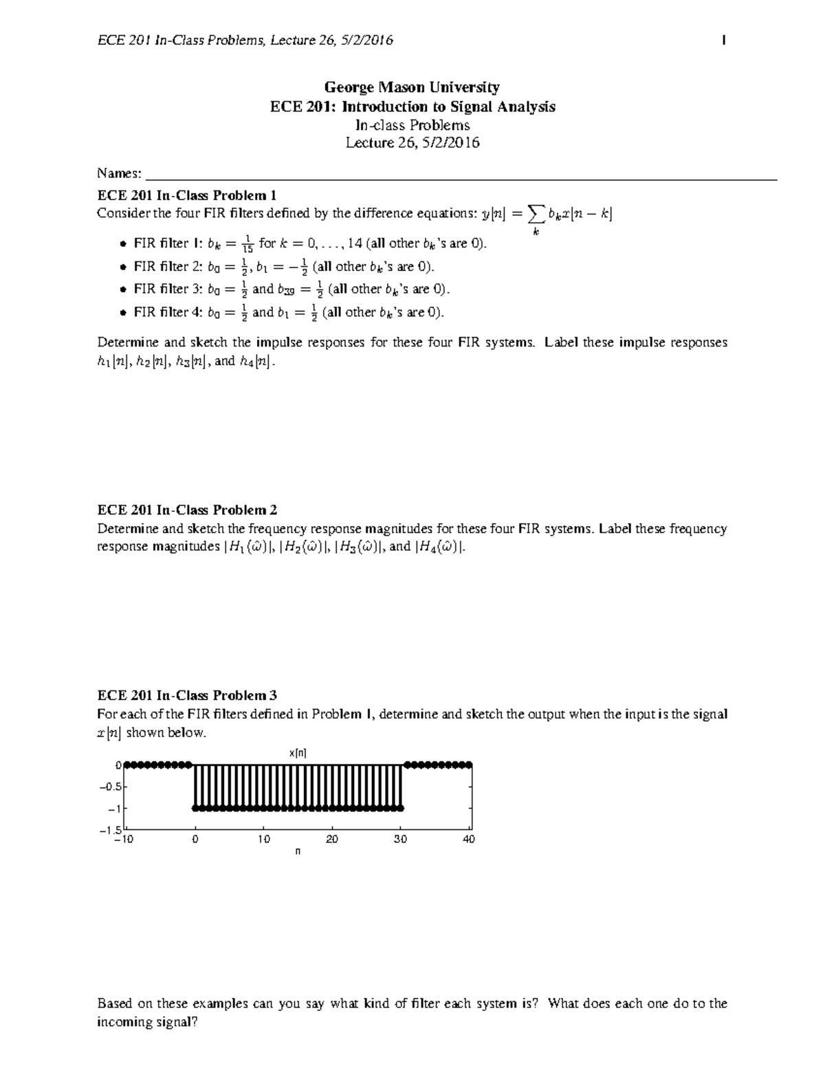Problems In-class Lecture 26 - ECE 201 Problems, Lecture 26, 1 George ...