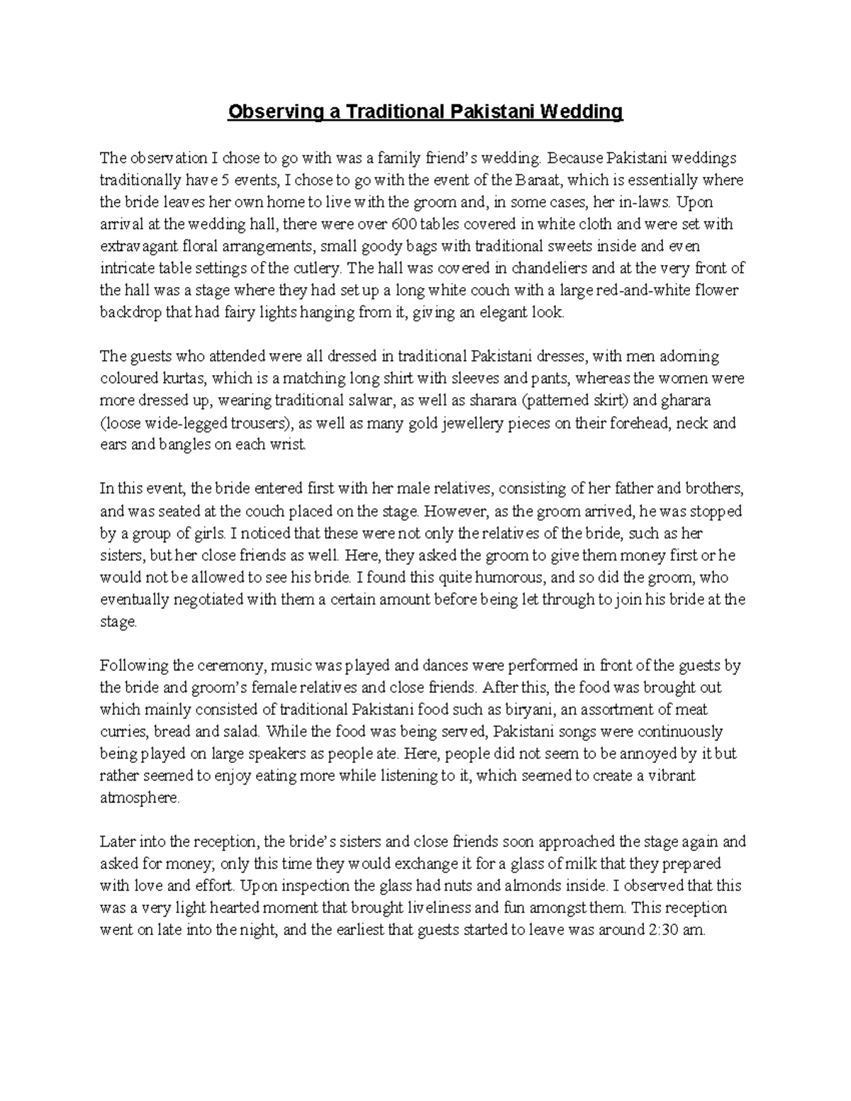 Anth1050 short essay - Observing a Traditional Pakistani Wedding The ...