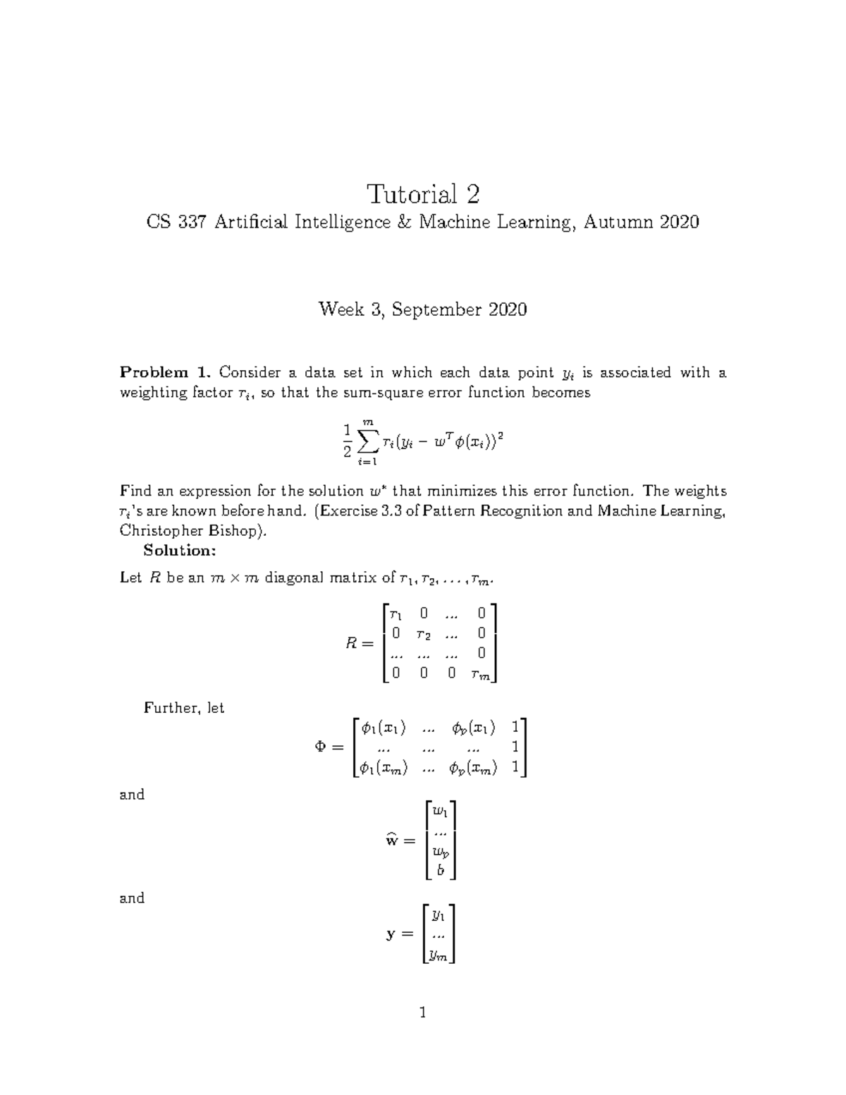 Tutorial 2 2020b solution - Tutorial 2 CS 337 Artificial Intelligence ...