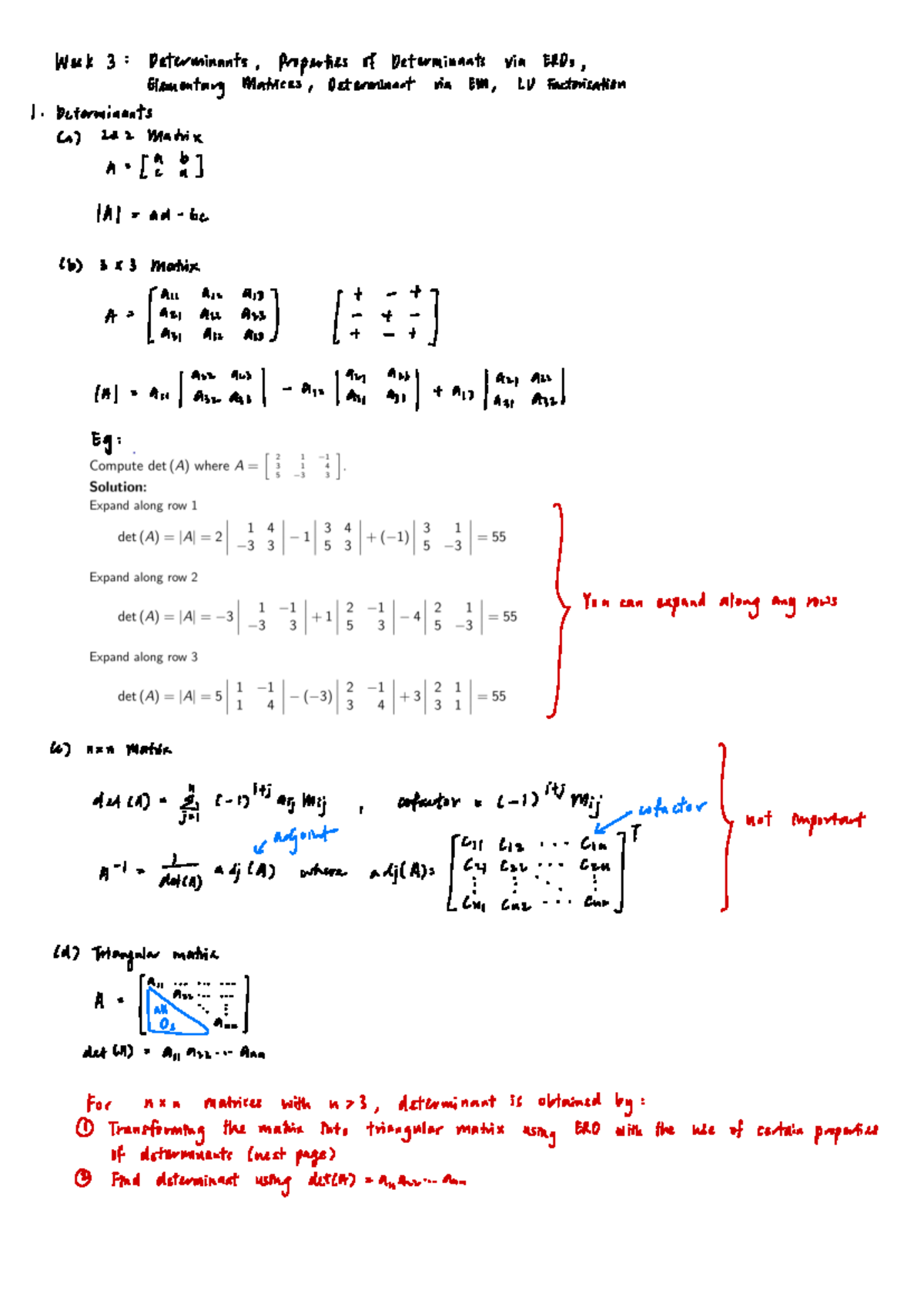 Week 3 Summary Notes and Tutorial - Week 3 : Determinants , Properties ...