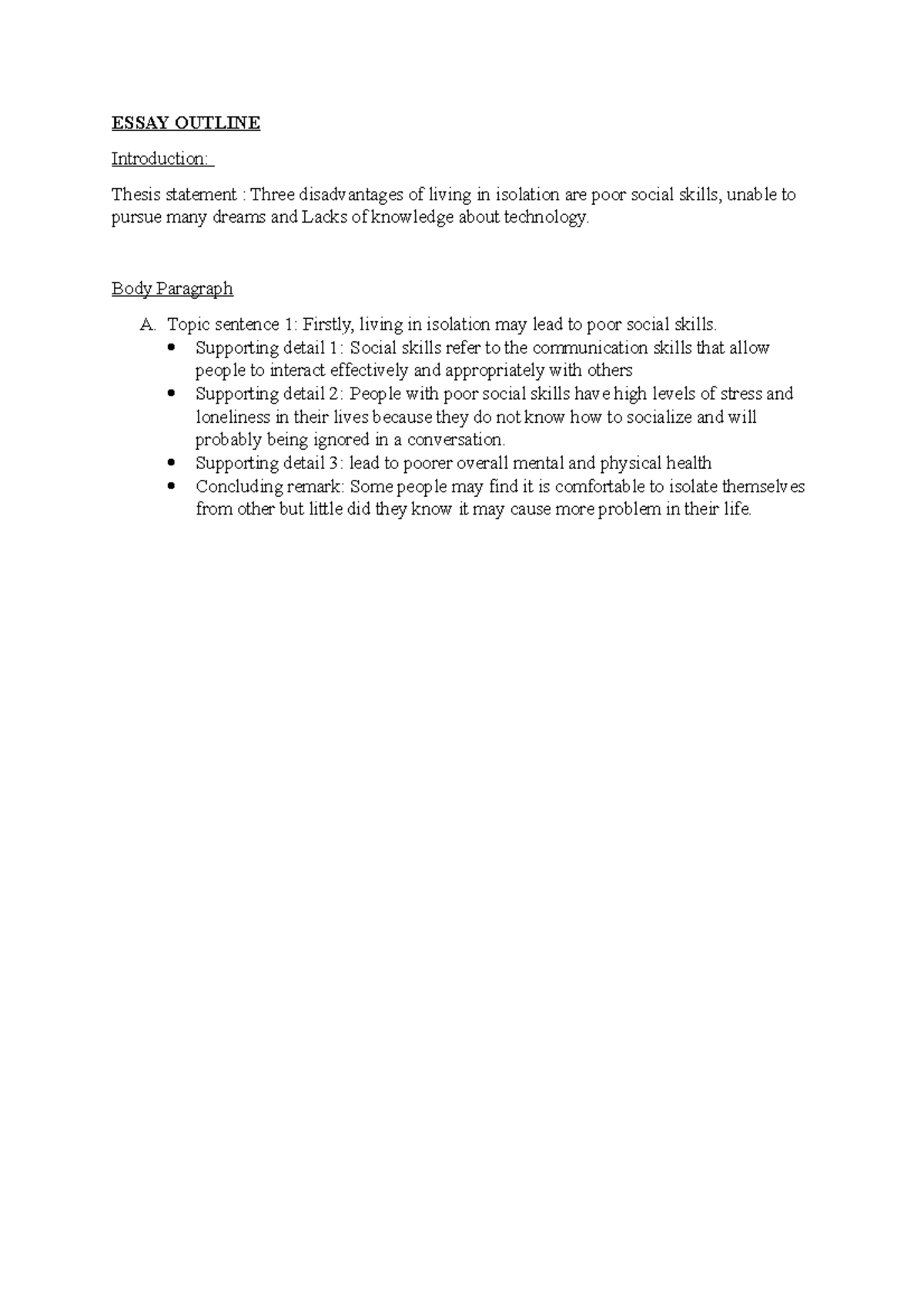 Essay Outline thesis statement and topic sentences for expository essay ...