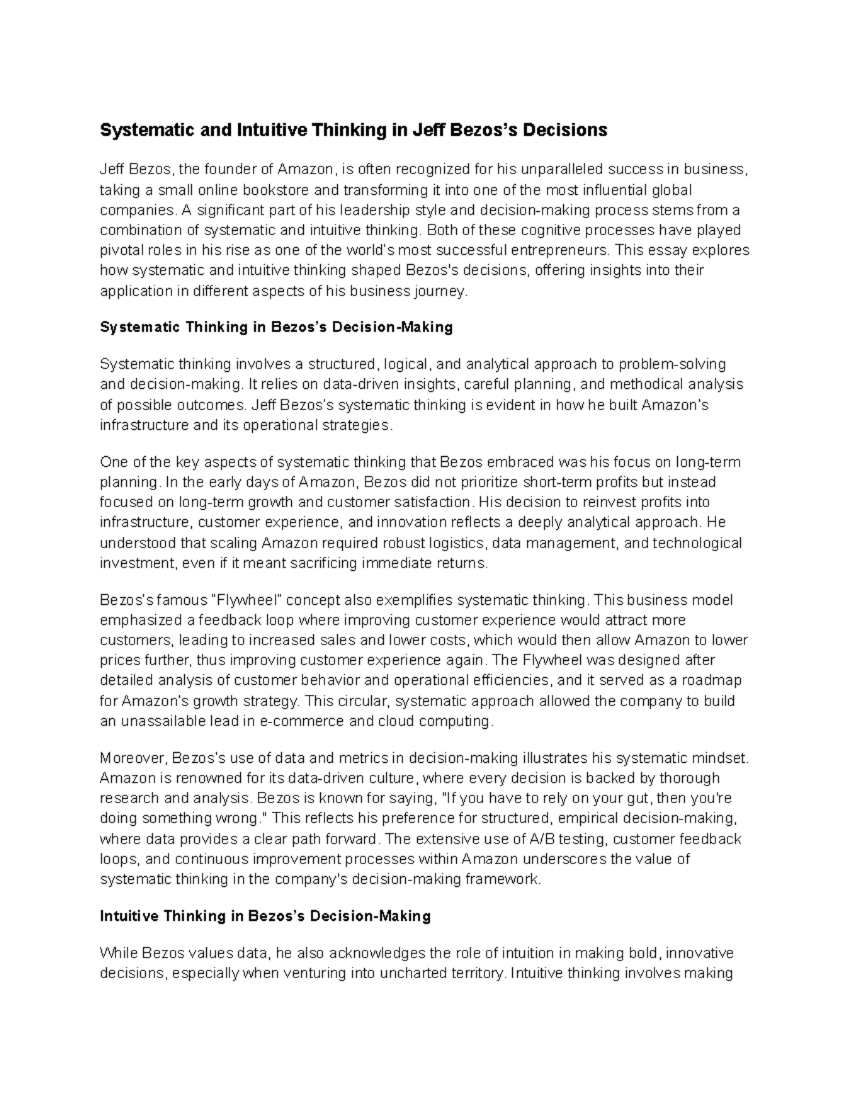 Mini Assignment Systematic Intuitive Thinking - Systematic and ...