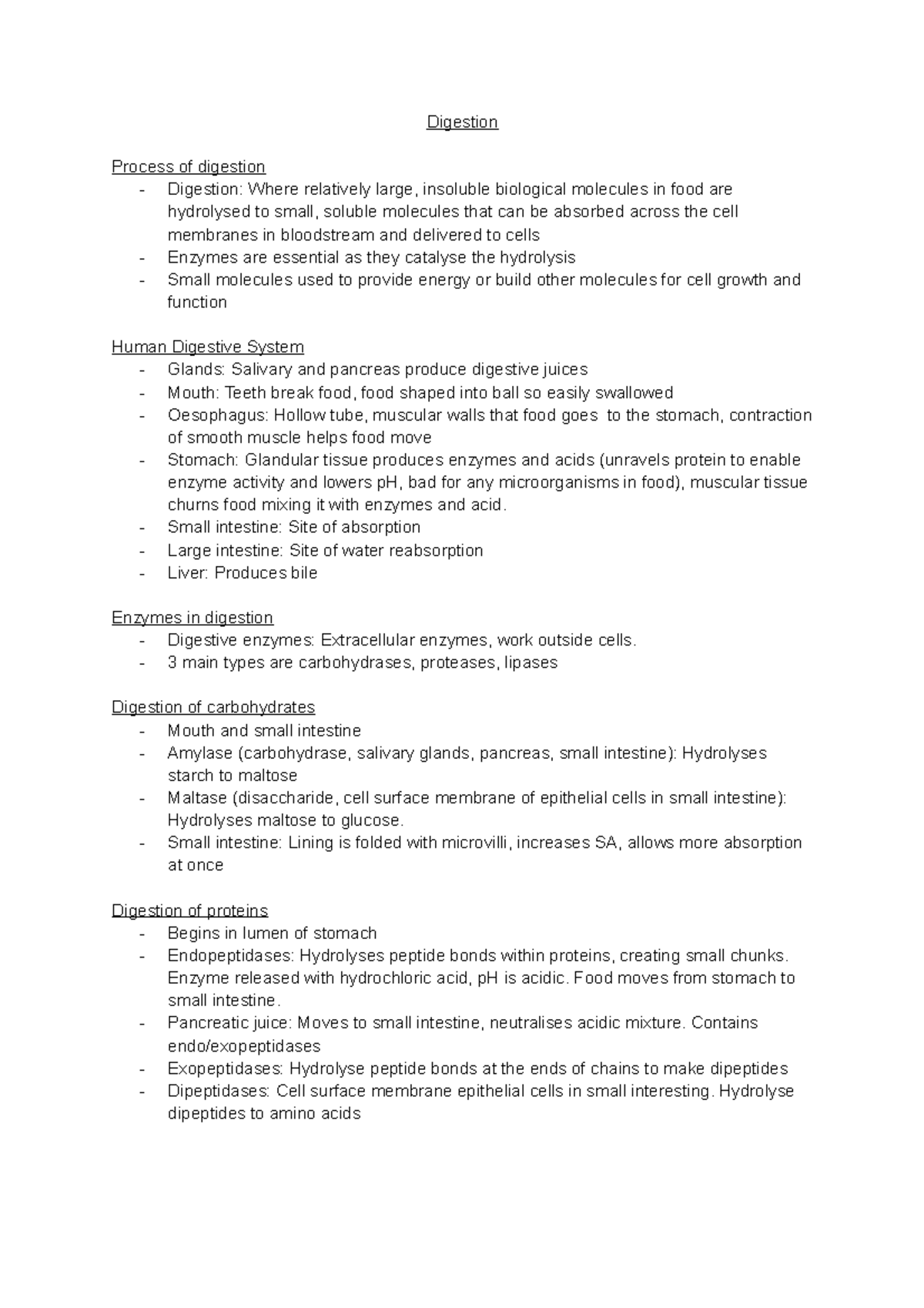 Digestion (a level biology) - Digestion Process of digestion ...