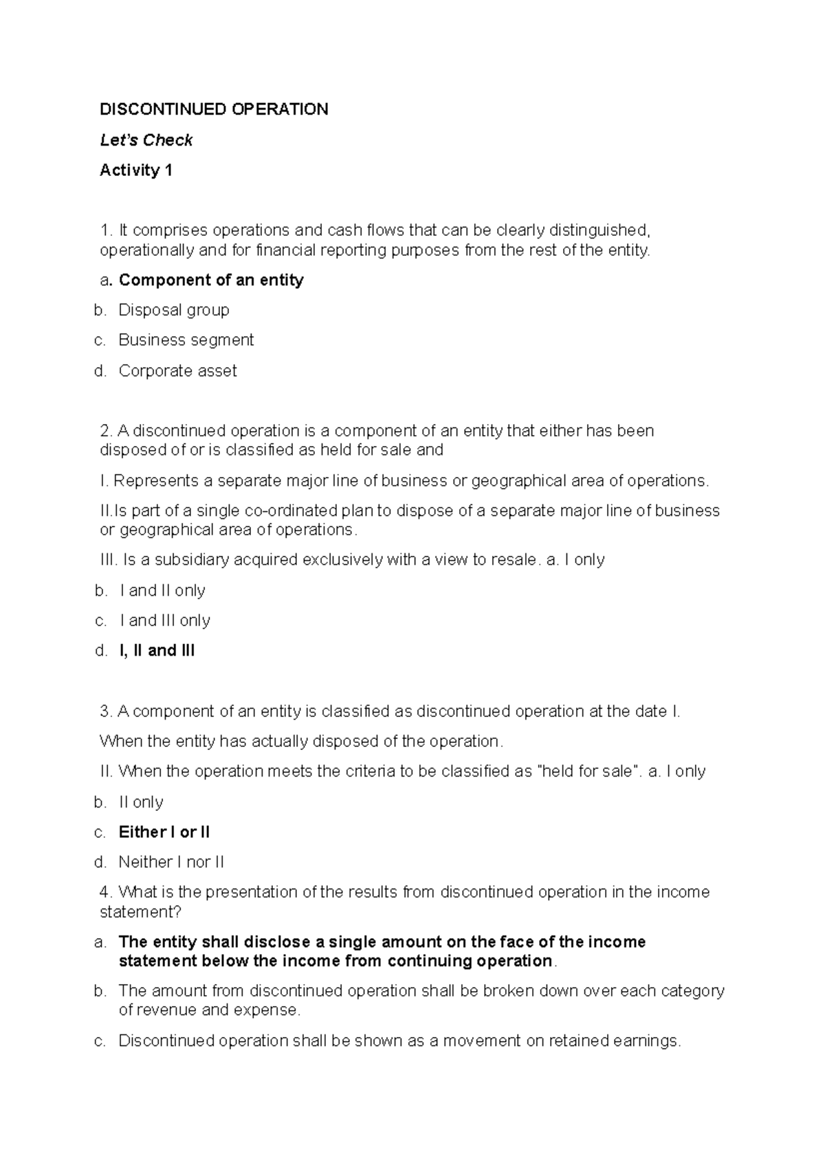 Discontinued Operation - DISCONTINUED OPERATION Let’s Check Activity 1 ...