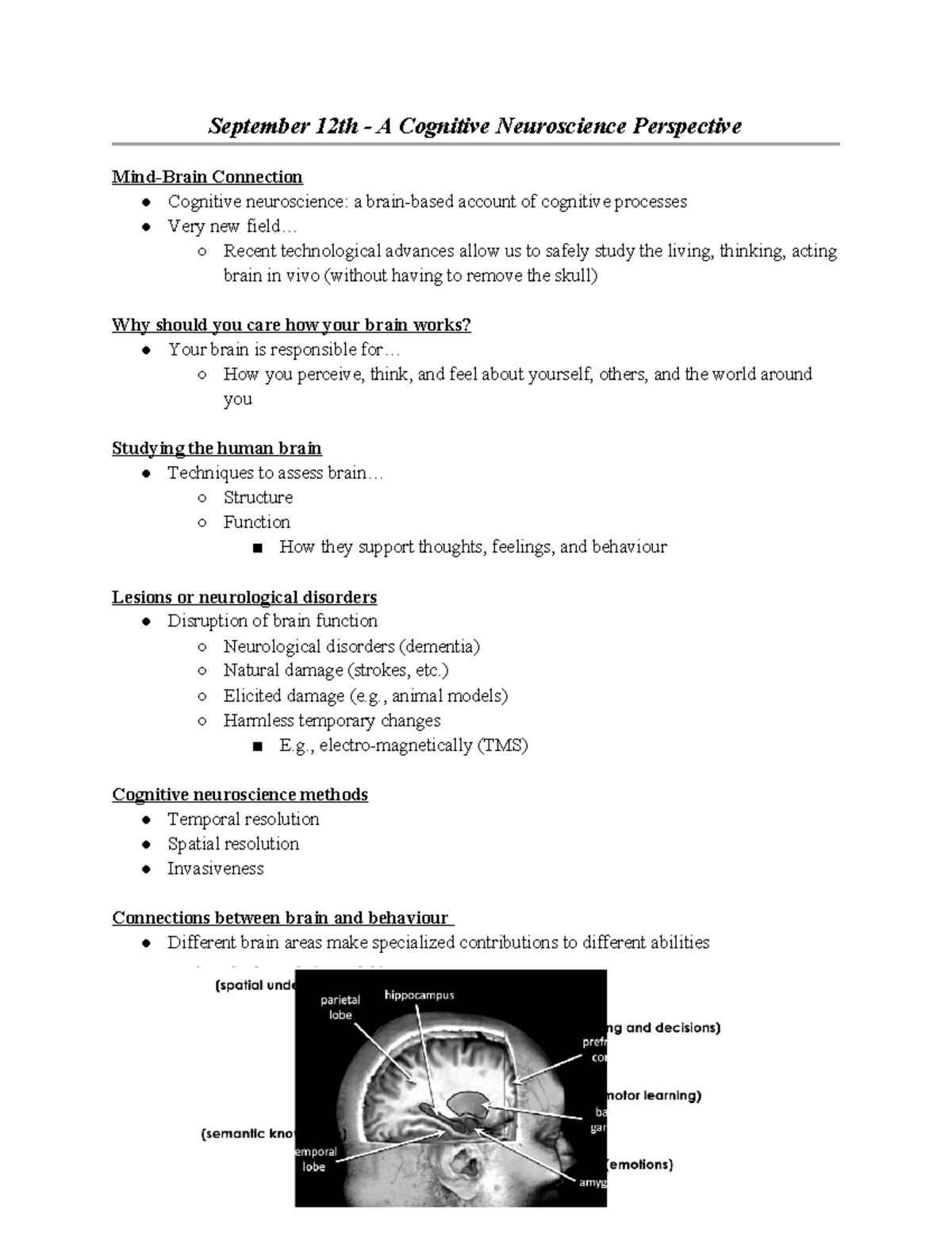 A Cognitive Neuroscience Perspective - September 12th - A Cognitive ...