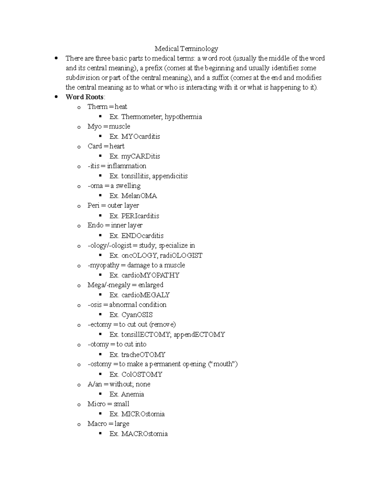 Medical Terminology - Word Roots: o Therm = heat Ex. Thermometer ...
